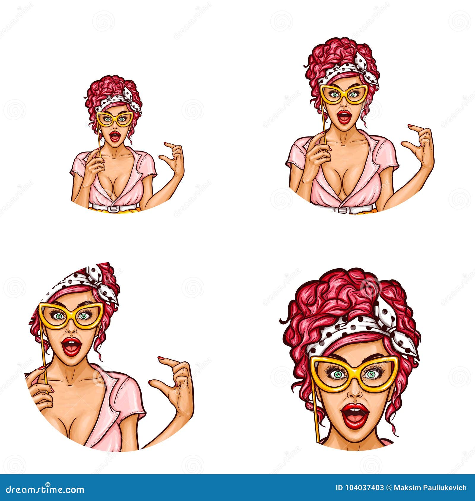 Set Of Vector Pop Art Round Avatar Icons For Users Of Social Networking
