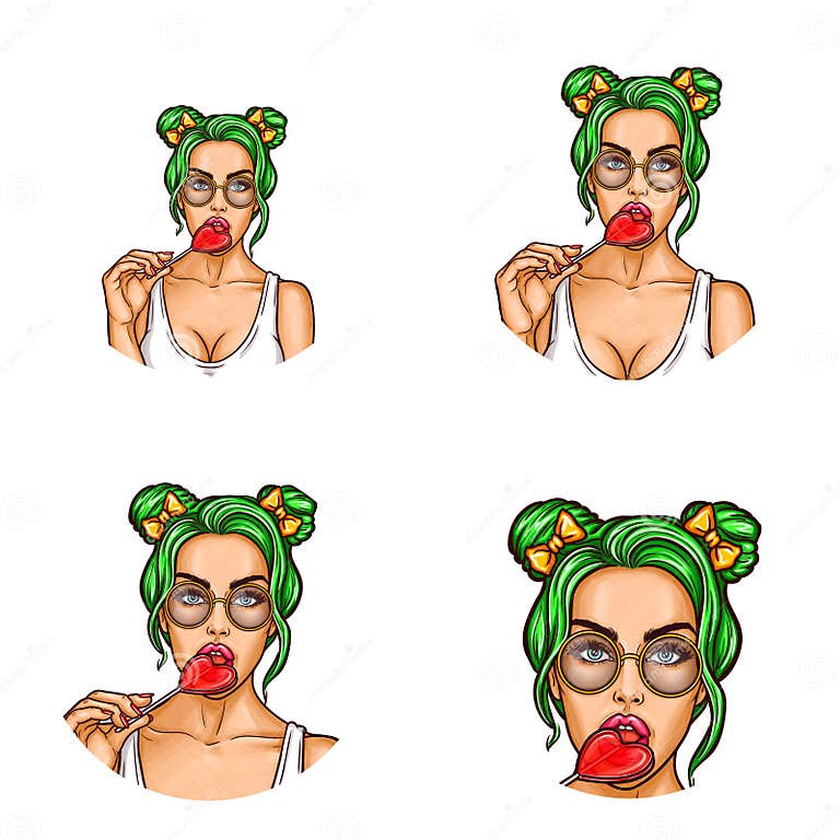 Set Of Vector Pop Art Round Avatar Icons For Users Of Social Networking