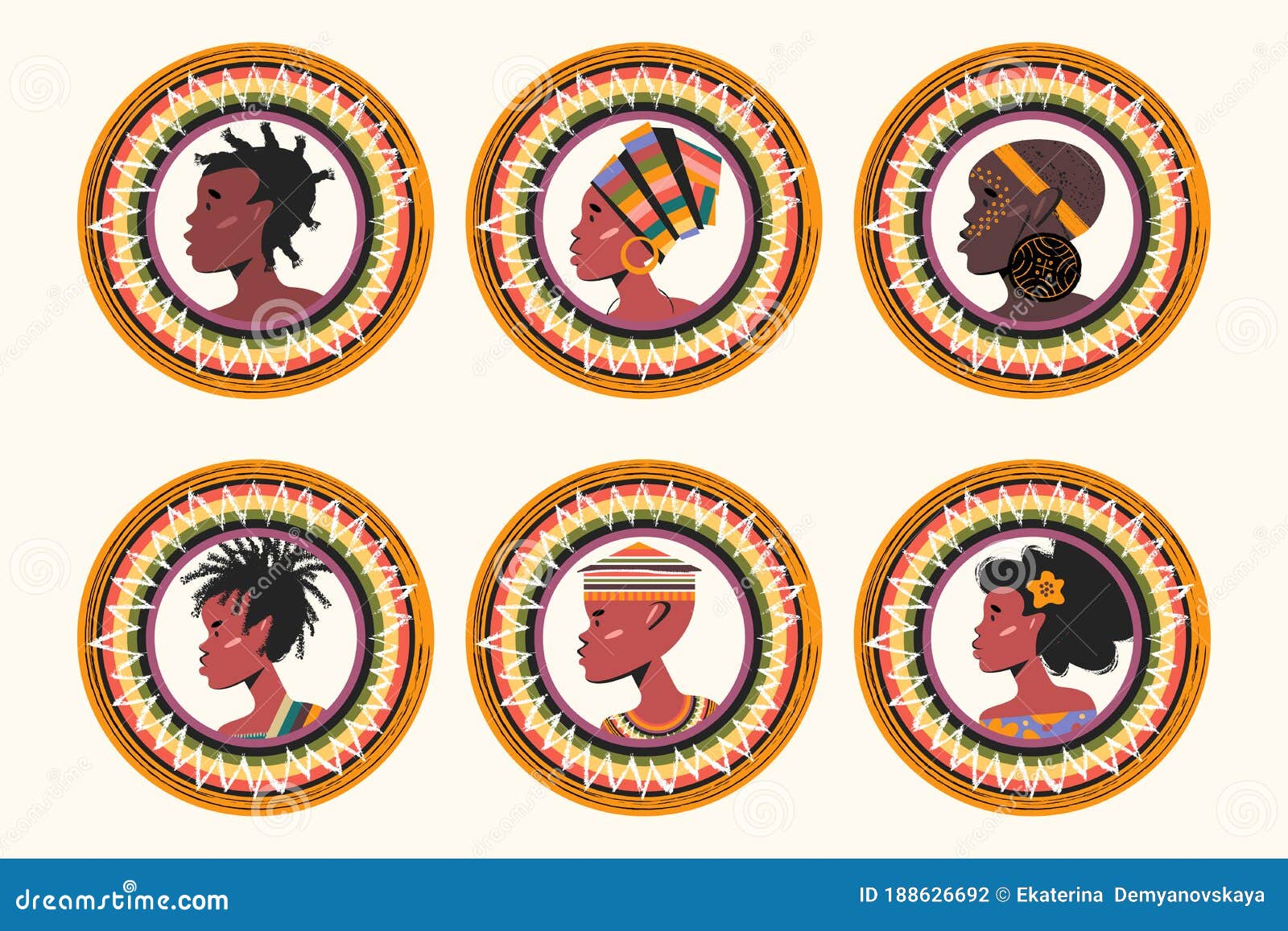 A Set of Vector Portraits in Profile of African Men and Women Stock ...