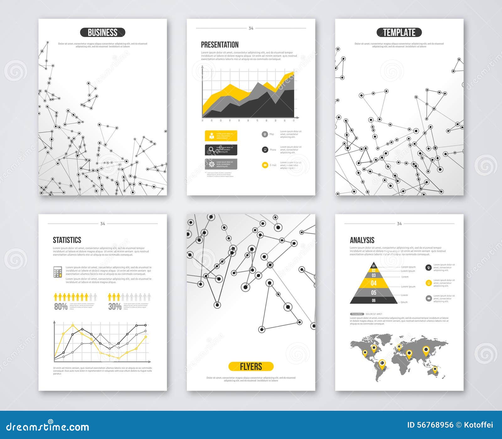 Set of Vector Poster Templates with Wireframe Mesh Stock Vector ...