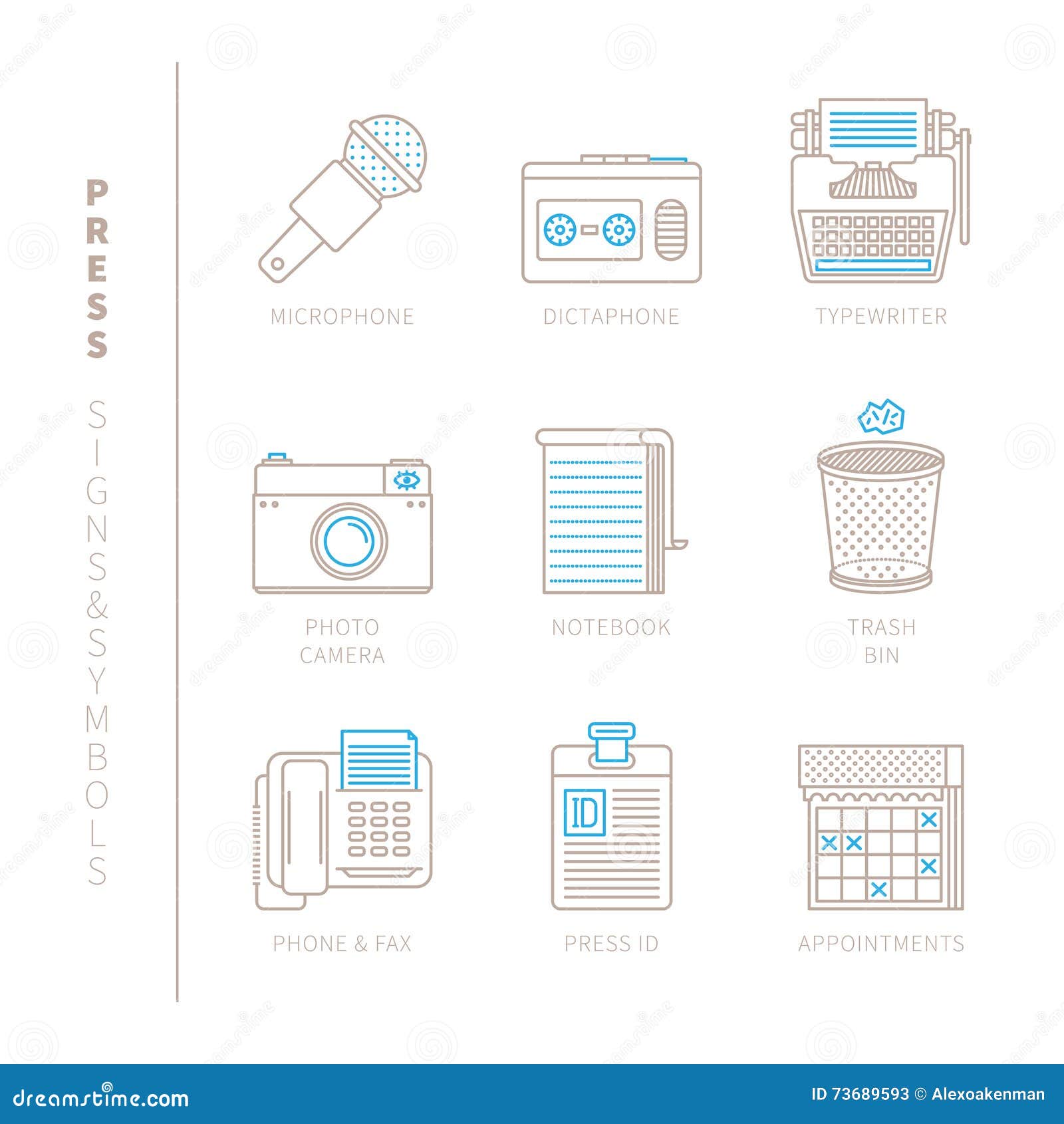 Set of Vector Press Icons and Concepts in Mono Thin Line Style Stock ...
