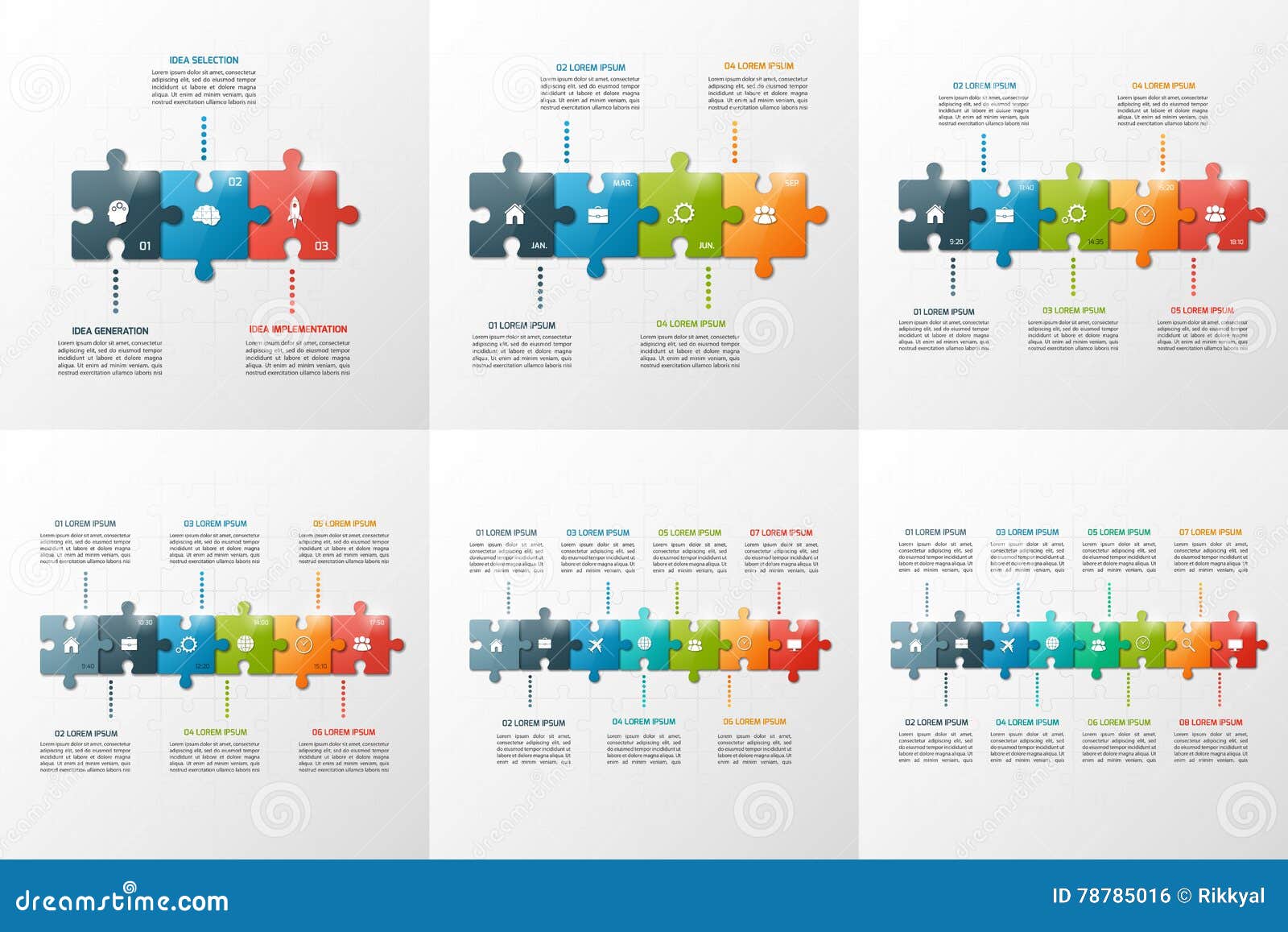 Set Of Vector Puzzle Style Timeline Infographic Templates ... Set Of Vector Puzzle Style Timeline Infographic Templates ...