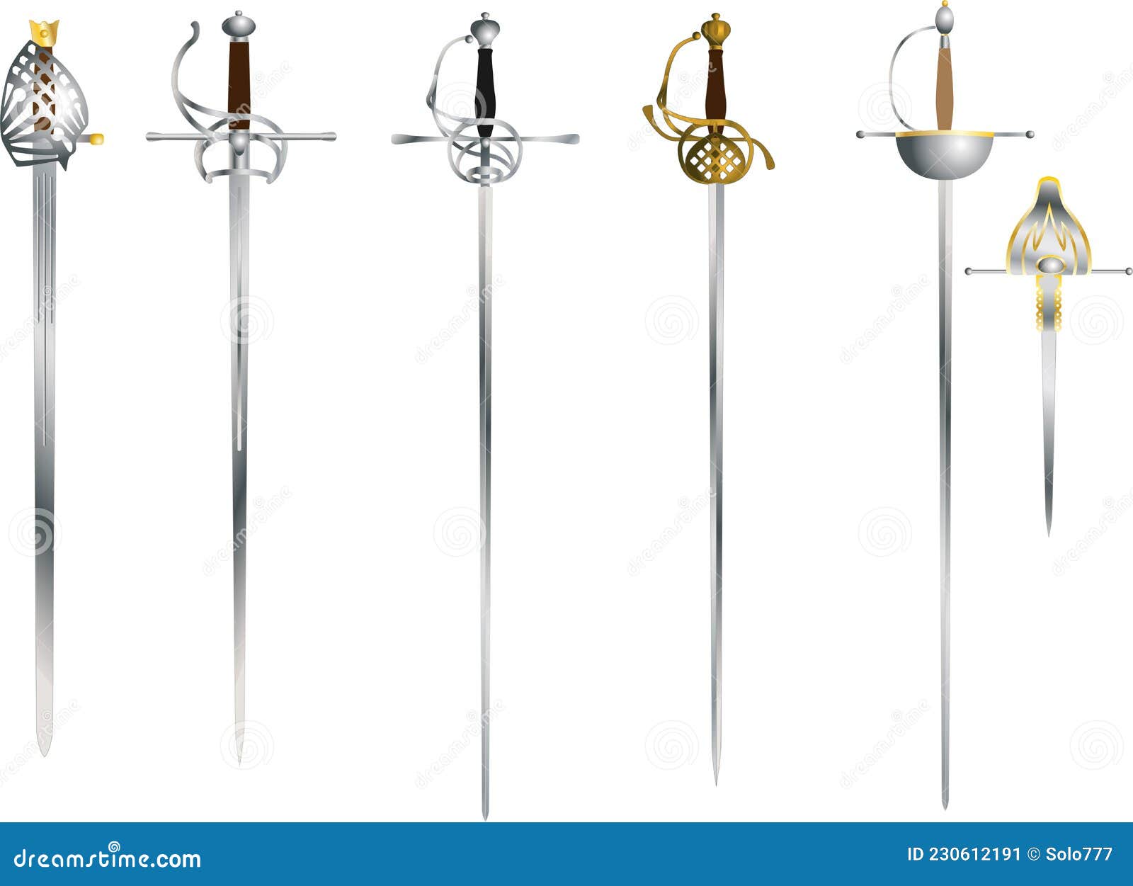 Set Of The Vector Rapier And Epee Silhouette For Fencing Or Duel ...