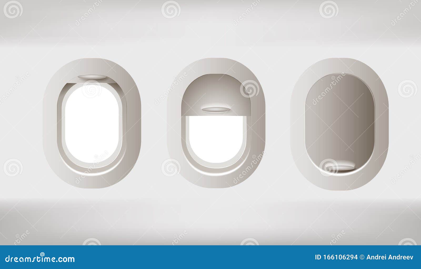 Set of Vector Realistic Aircraft Windows with Curtains in Different ...