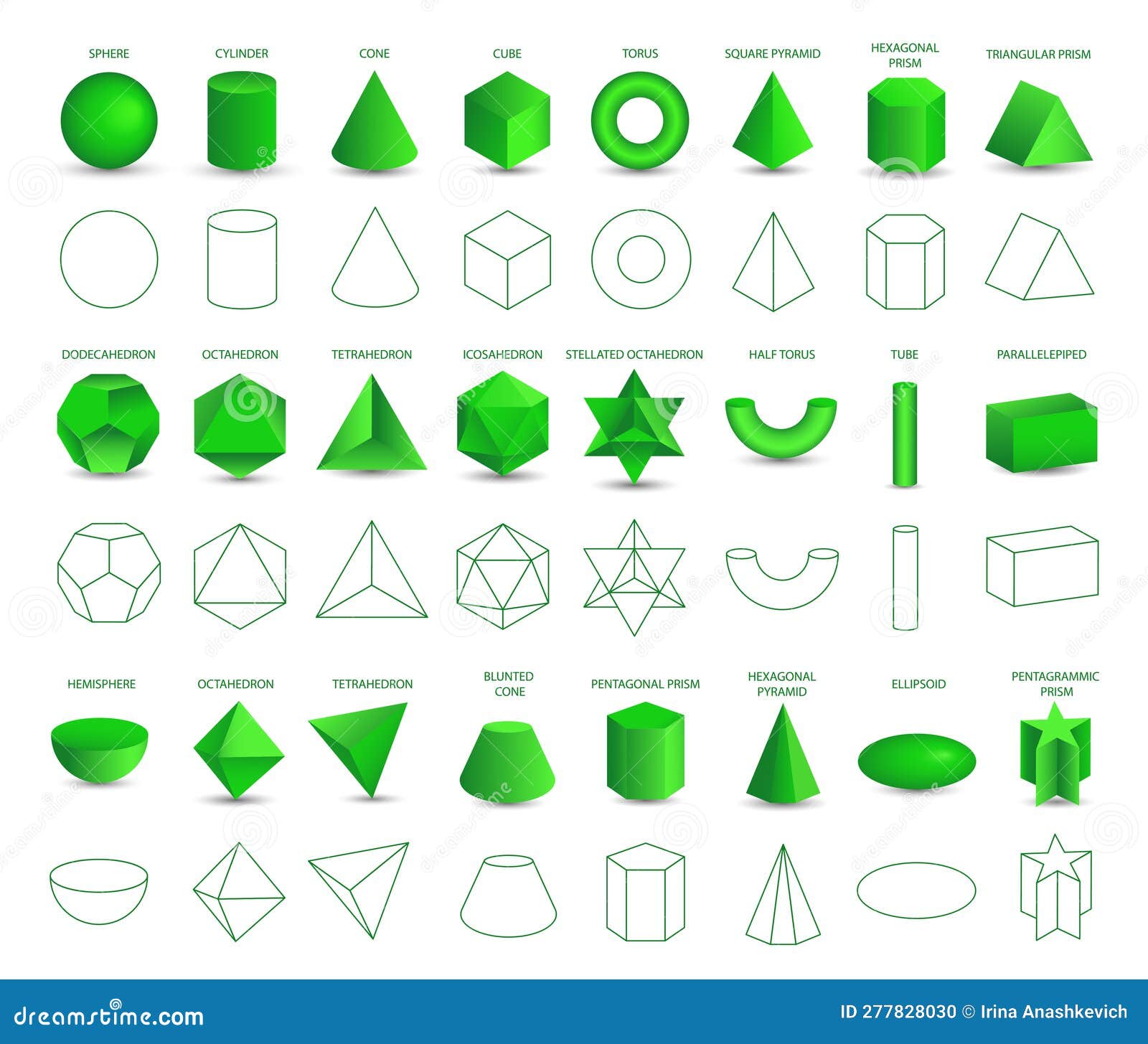 Set of Vector Realistic 3D Green Geometric Shapes Isolated on White ...