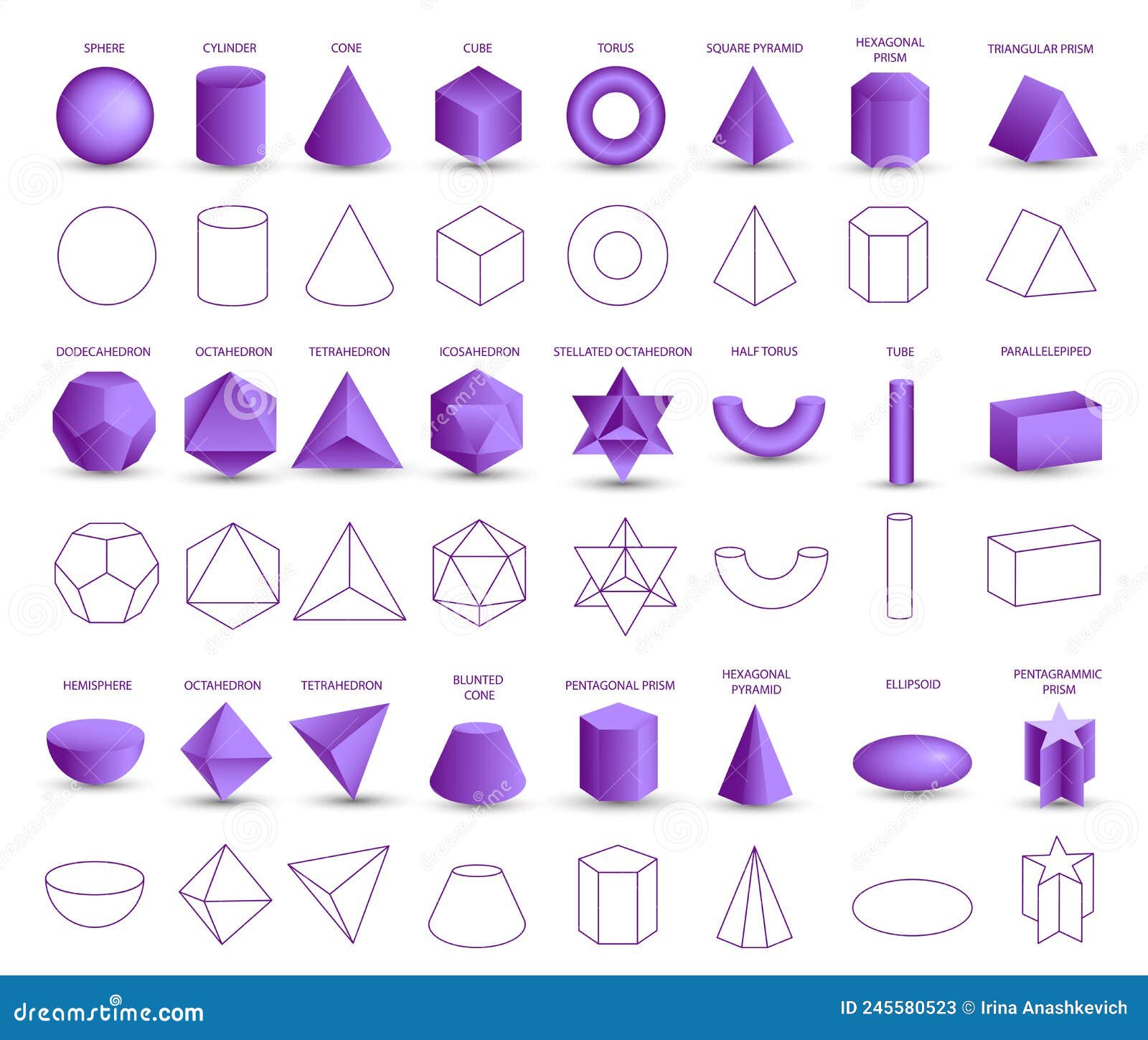Set of Vector Realistic 3D Purple Geometric Shapes Isolated on White ...
