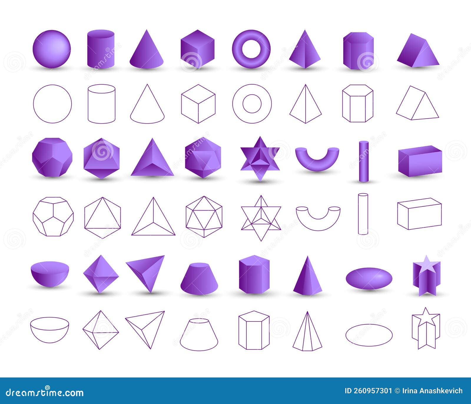 Set of Vector Realistic 3D Purple Geometric Shapes Isolated on White ...