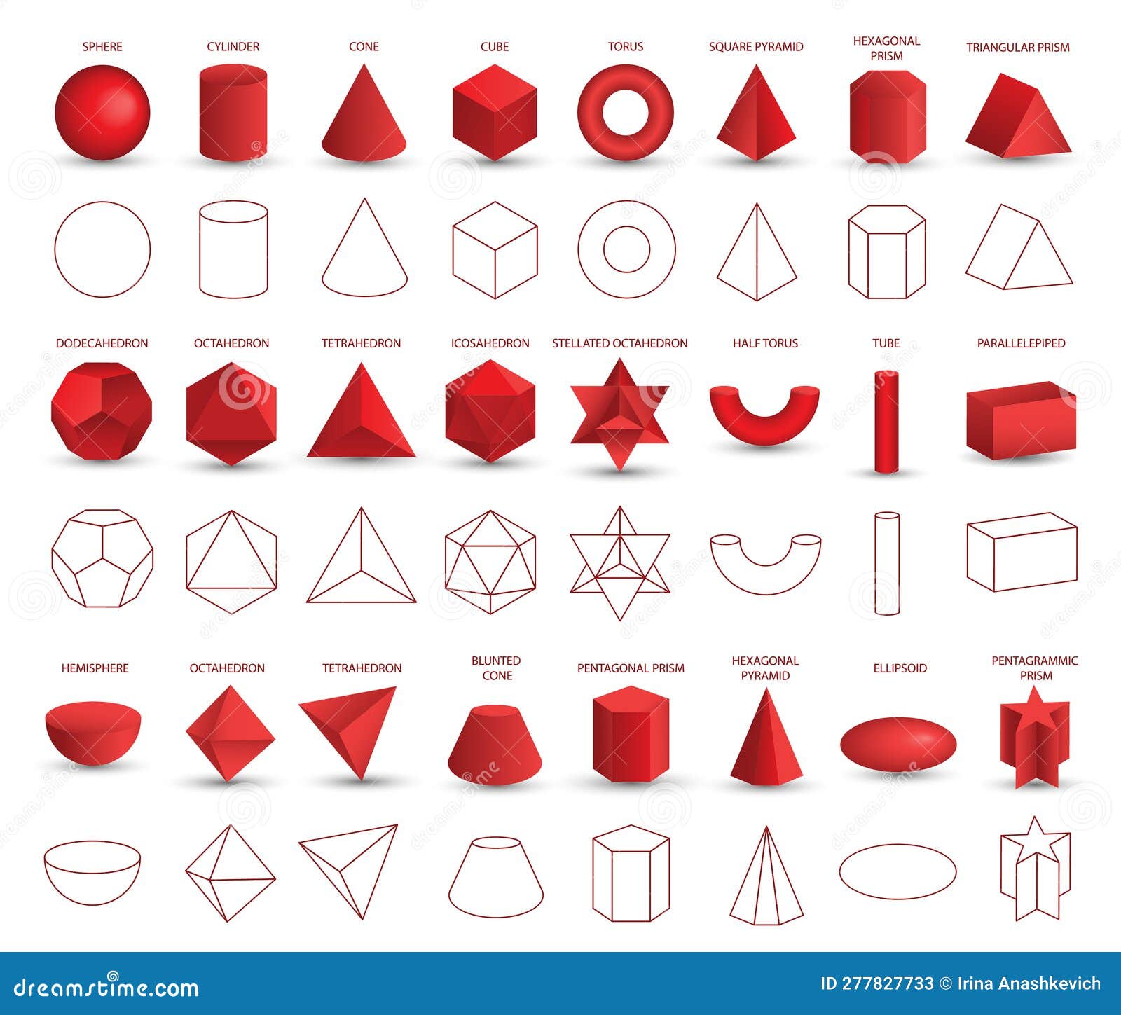 Set of Vector Realistic 3D Red Geometric Shapes Isolated on White ...