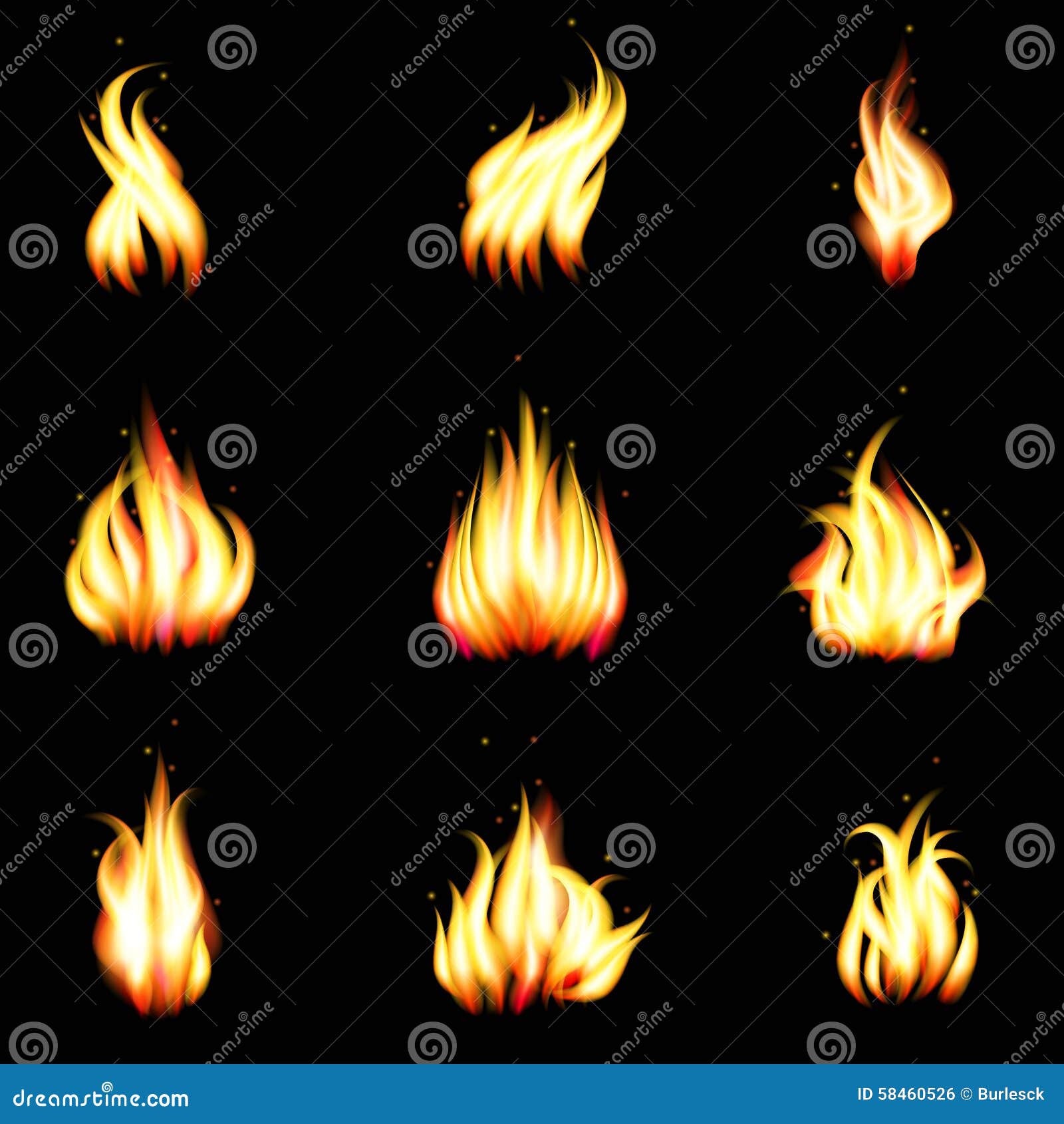 Set of Vector Realistic Fire Stock Vector - Illustration of ablaze ...