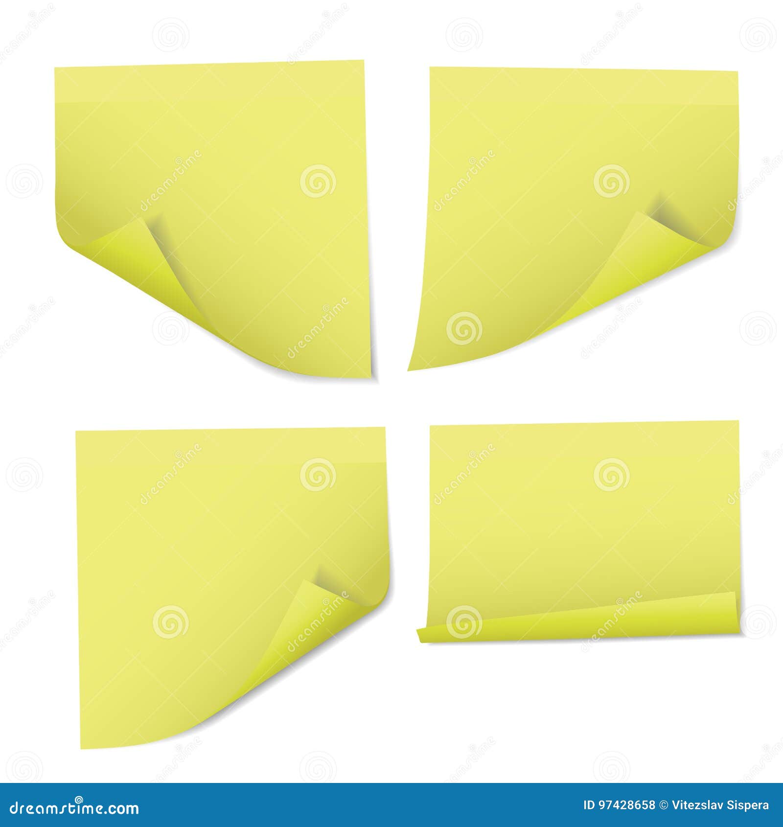 Set of Vector Realistic Illustrations of Yellow Note Papers with Stock ...