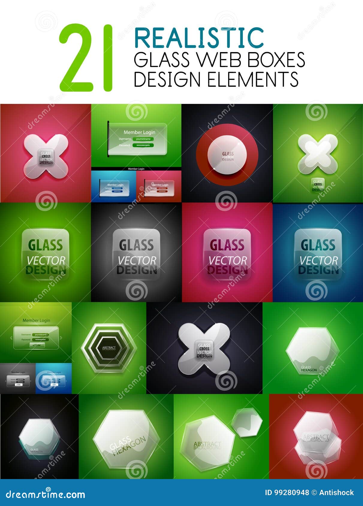 Set of Vector Realistic Transparent Glass Web Boxes, Design Elements ...