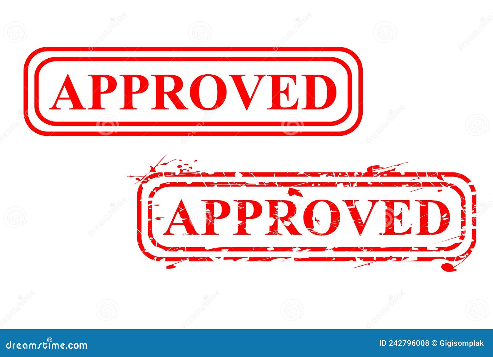 Simple Set 2 Vector Red Rectangle Rubber Stamp Effect Approved ...