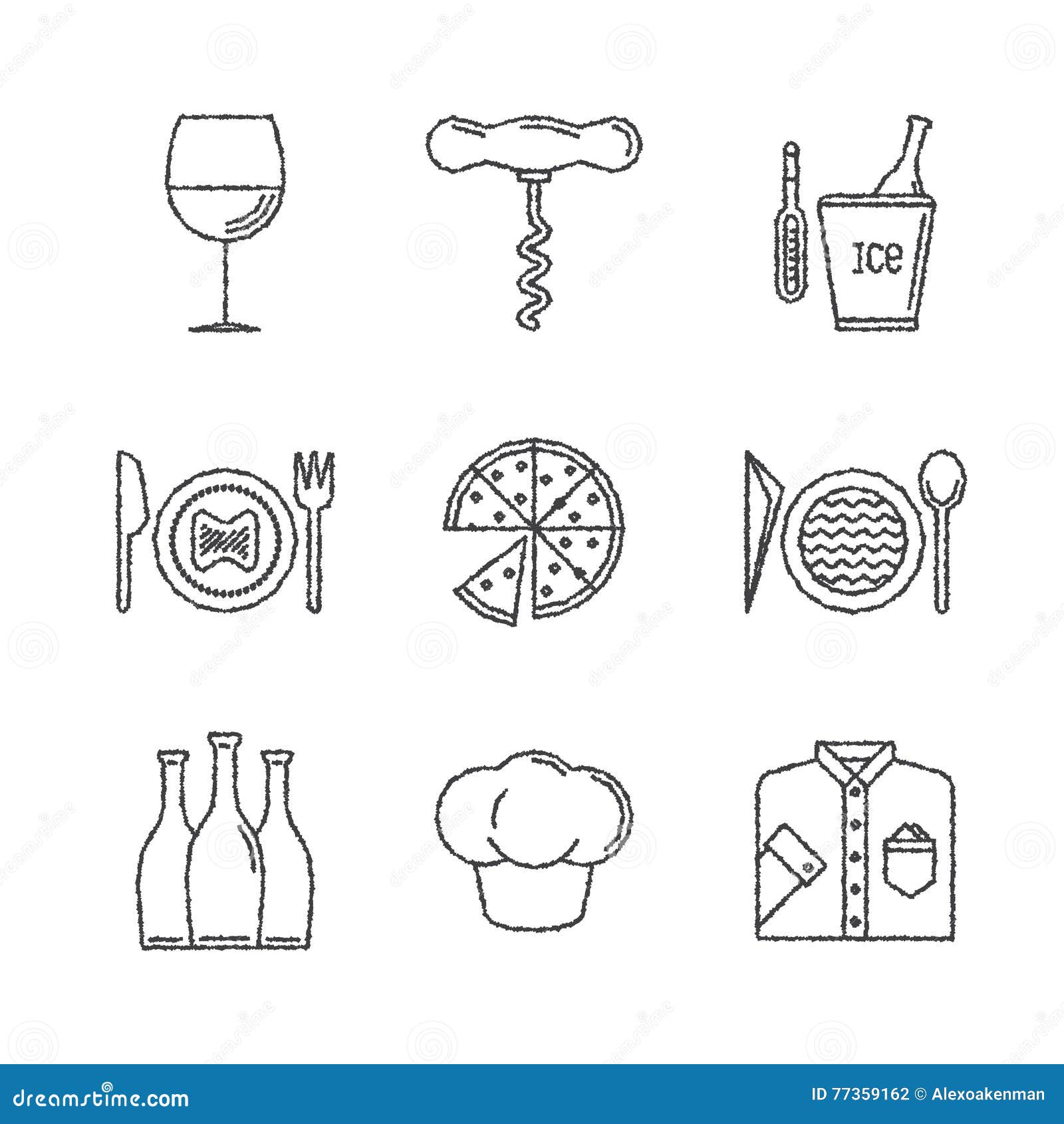 Set of Vector Restaurant Icons and Concepts in Sketch Style Stock ...