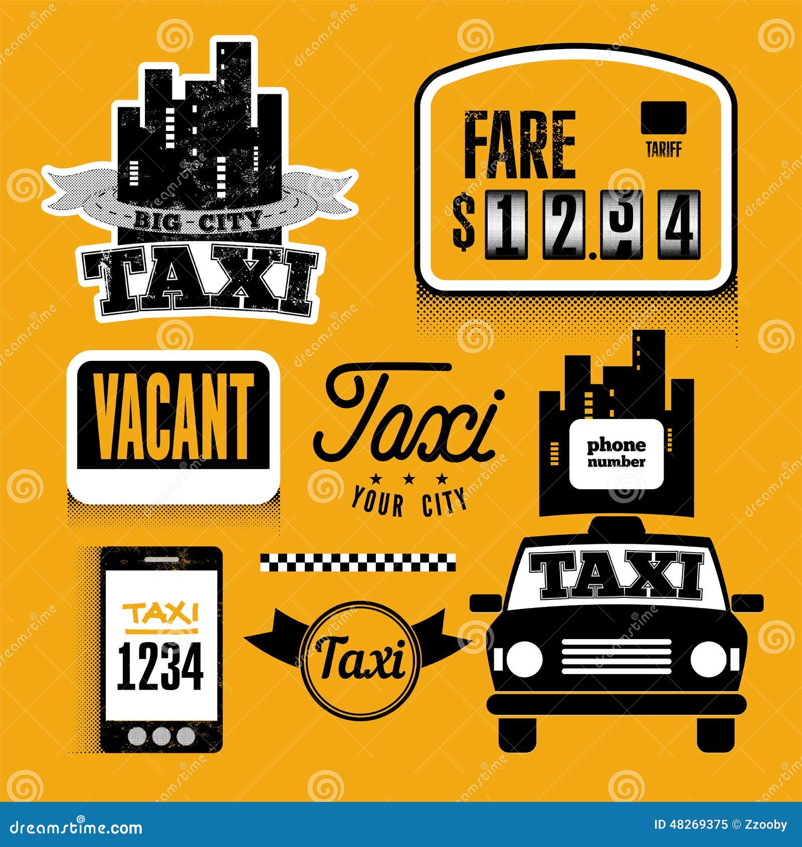 Set of Vector Retro Design Element for Taxi Stock Vector - Illustration ...