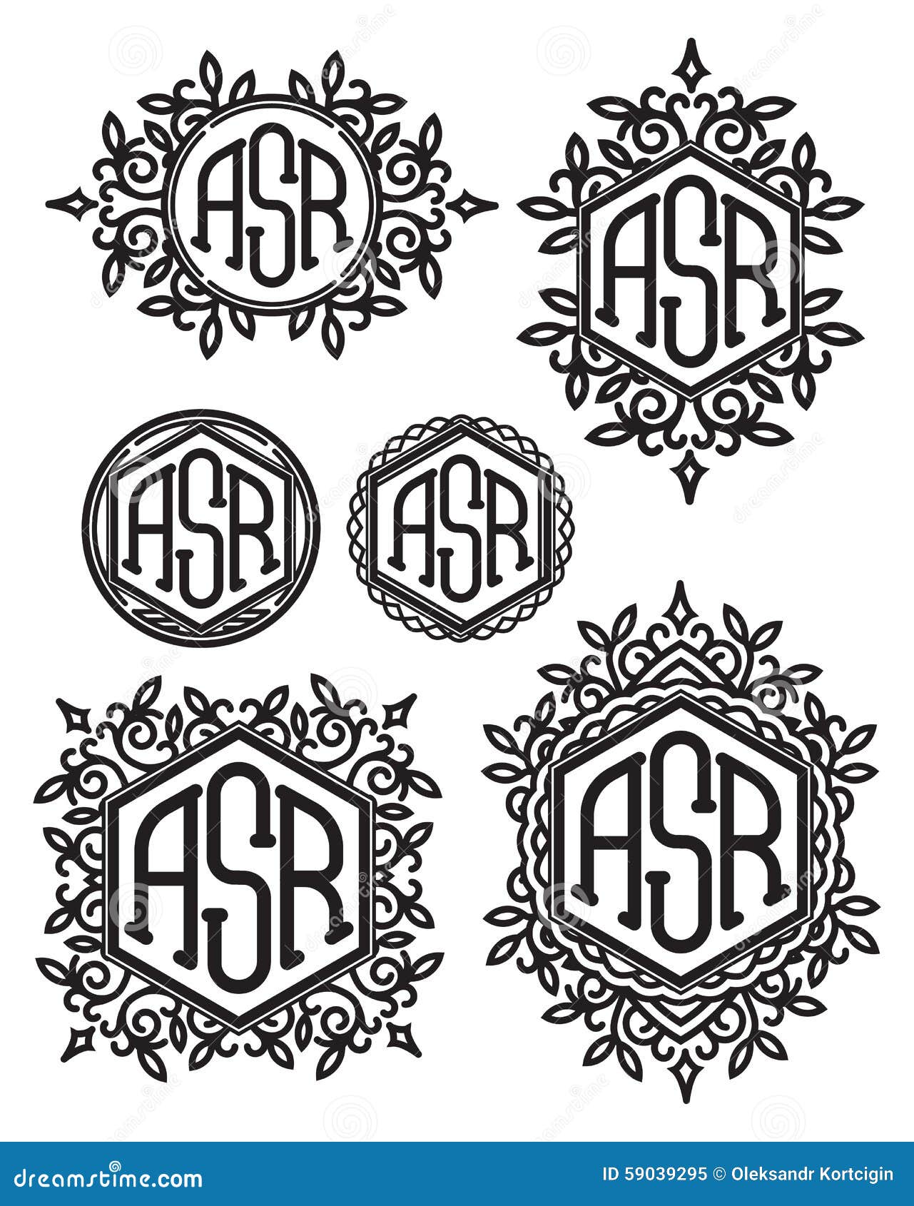 Set Vector Retro Patterns Monograms with Floral Elements Stock Vector ...