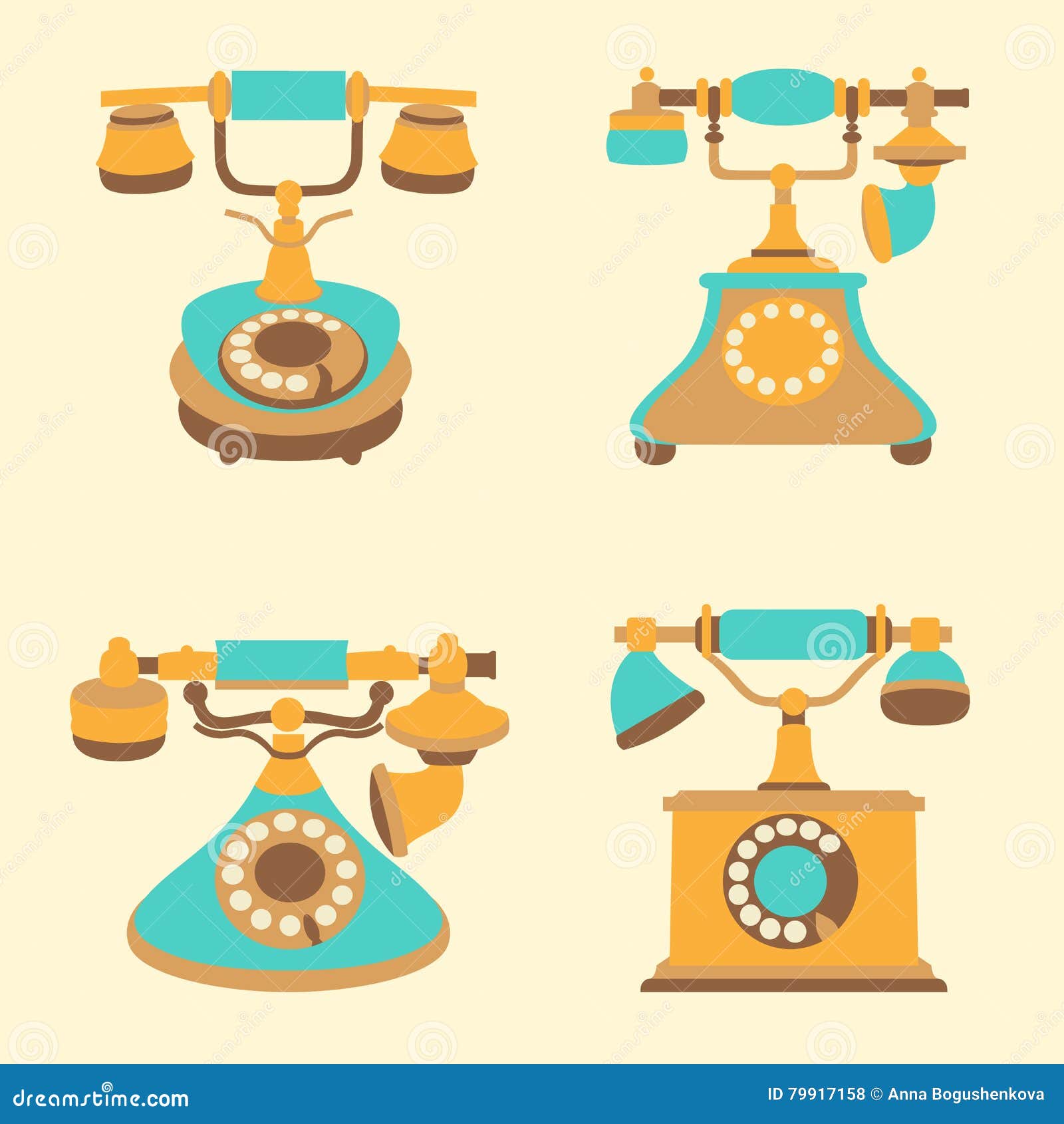 Set of Vector Retro Vintage Color Phones Stock Vector - Illustration of ...
