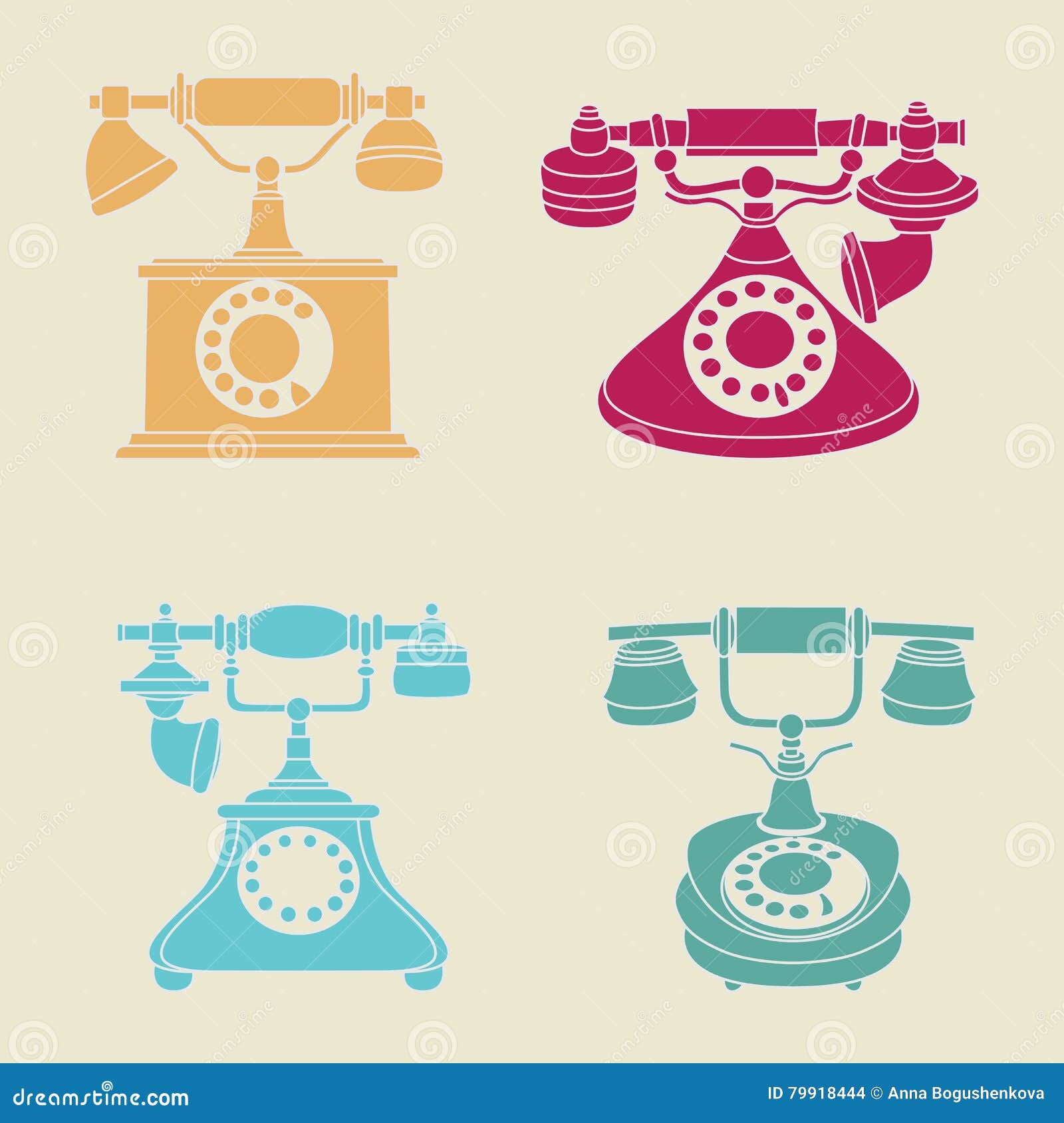 Set of Vector Retro Vintage Color Phones Stock Vector - Illustration of ...