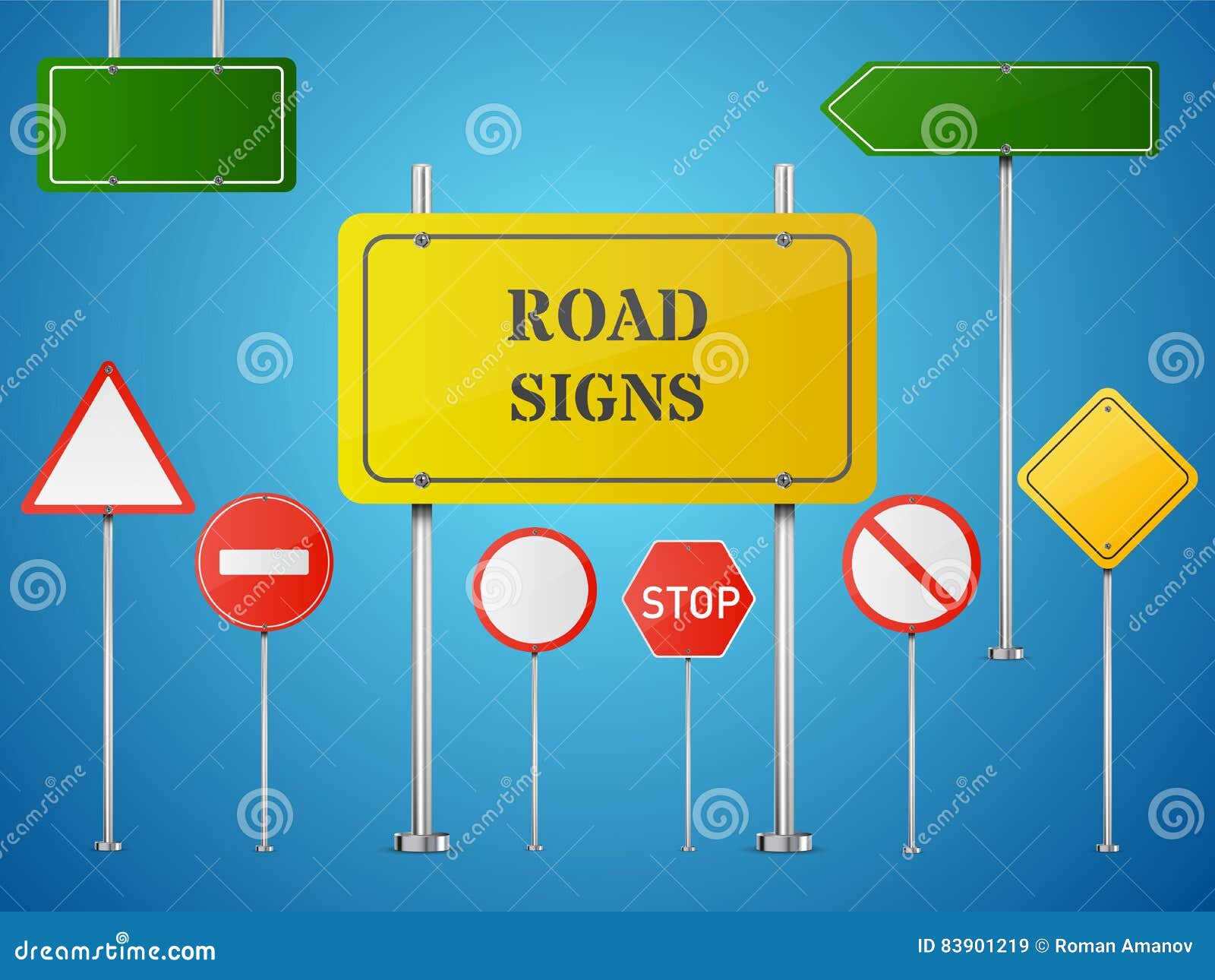Set of Vector Road Signs on Blue Background. Stock Vector ...