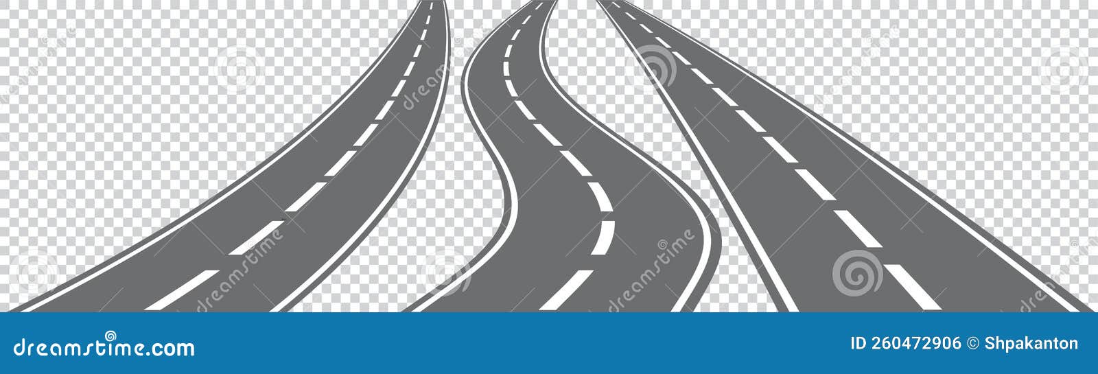 Set of 3 Vector Roads Wit White Marks Isolated on Transparent ...