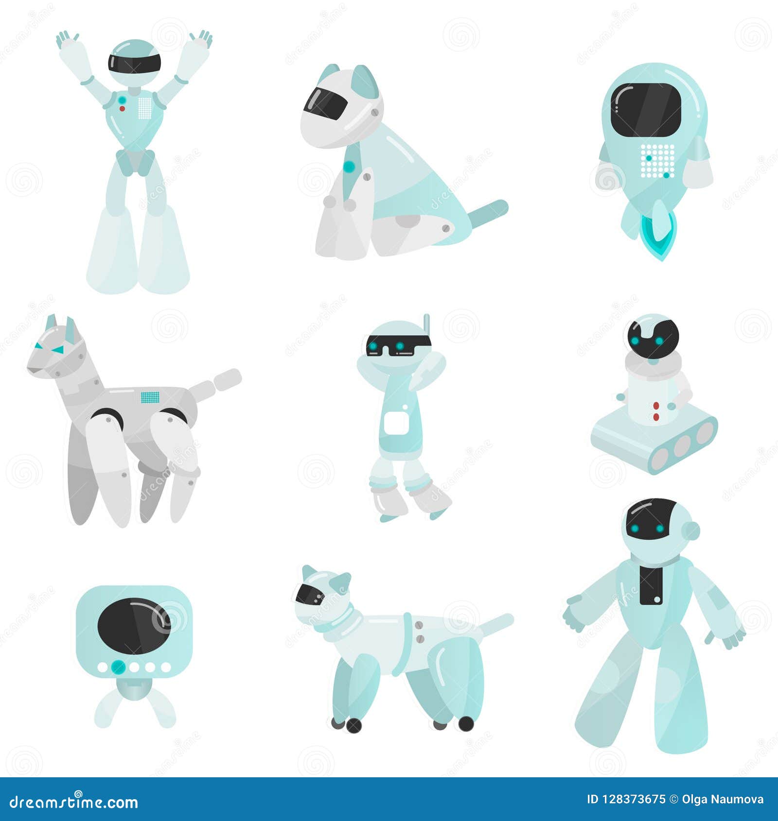 Set of Vector Robots in Cartoon Style. Isolated Vector Robots in a ...