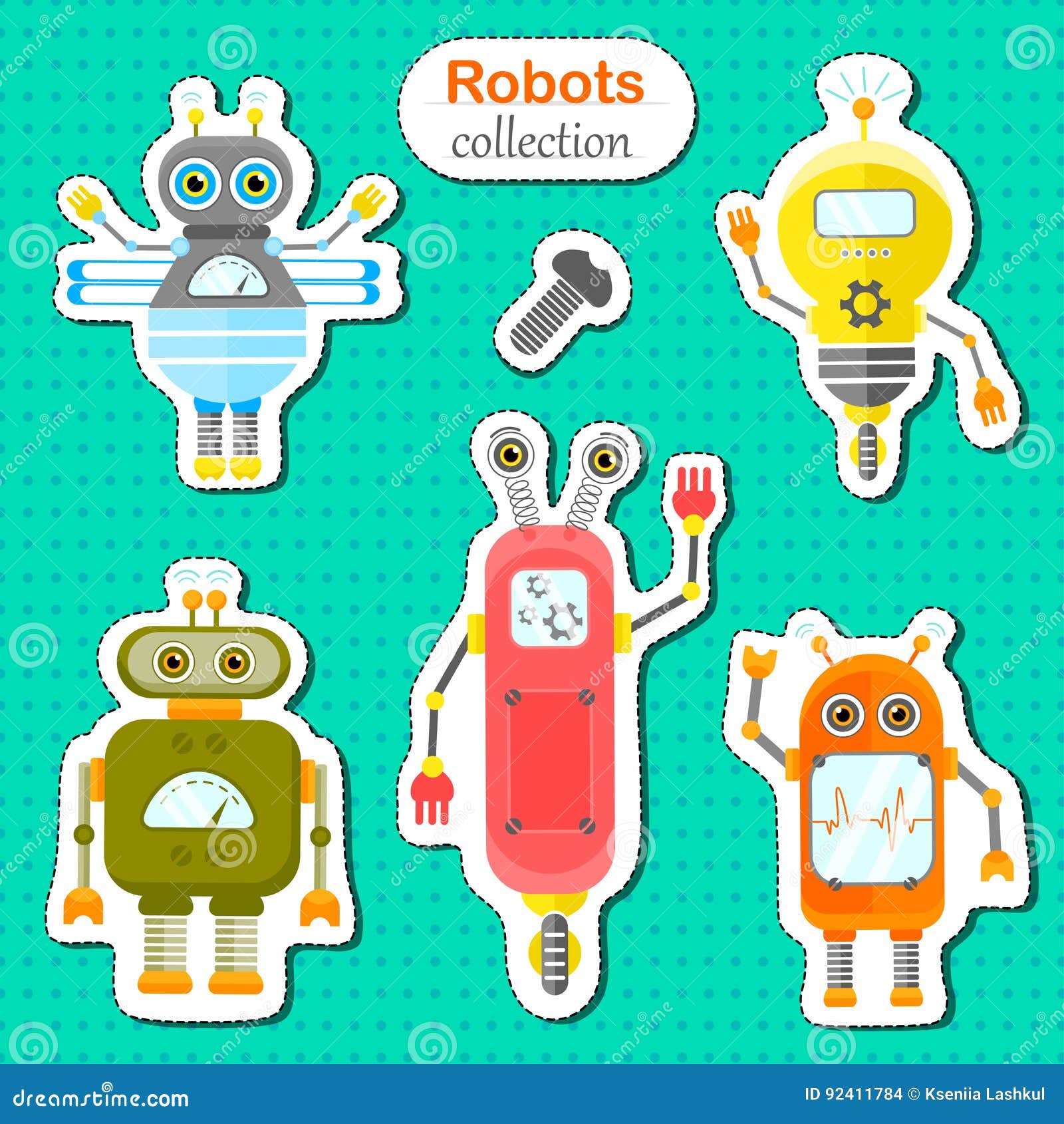 Set of Vector Robots Stickers. Stock Vector - Illustration of electric ...