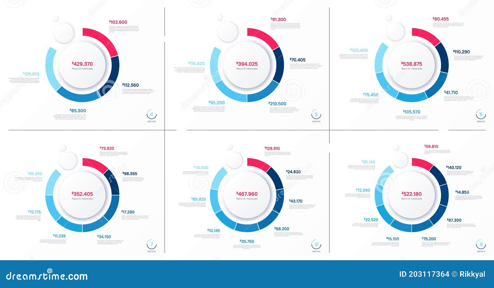Set of Vector Round Chart Diagrams. Infographic, Presentation, Report ...