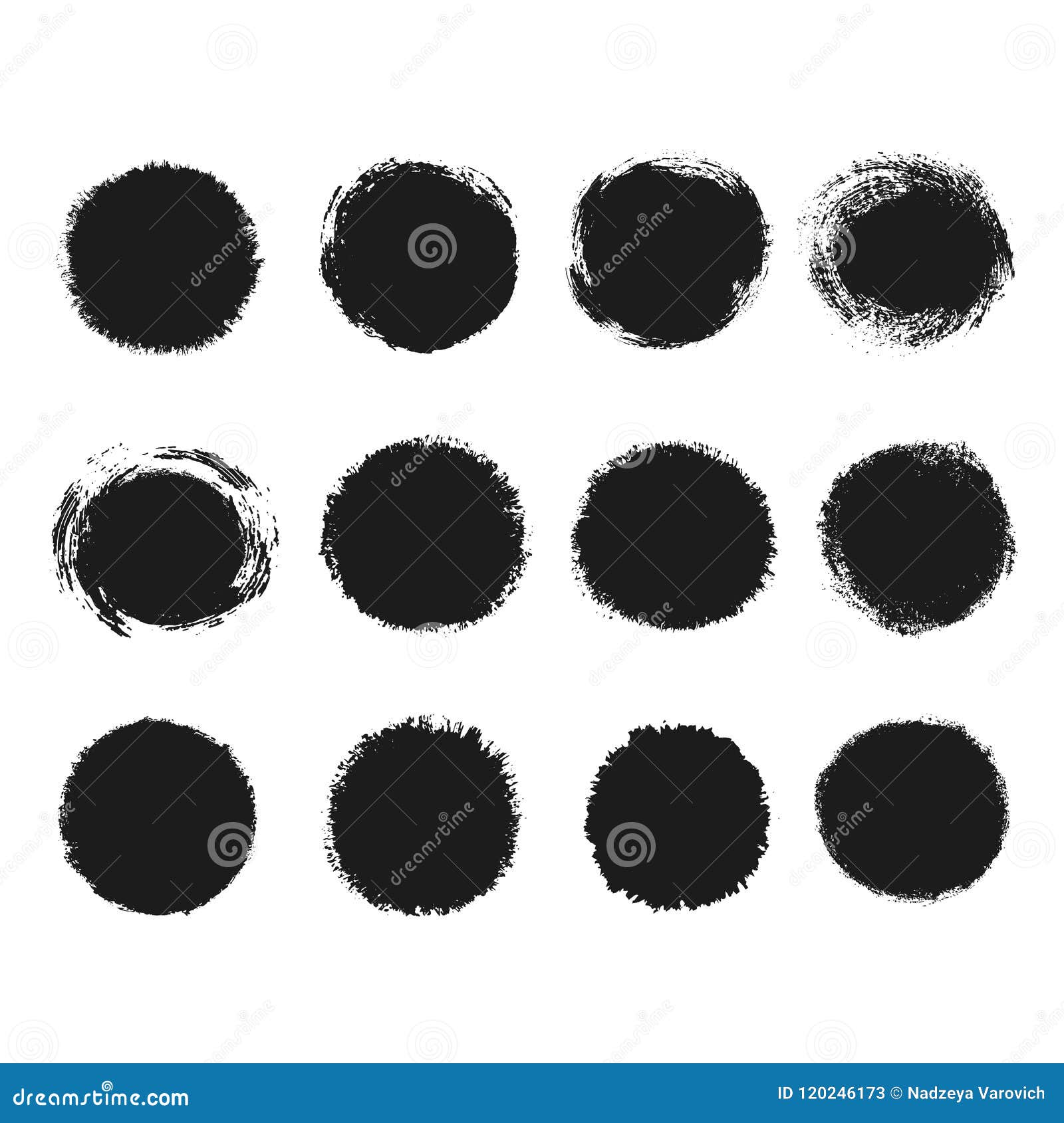 Set of Vector Round Grunge Frames. Hand Drawn Design Elements Stock ...