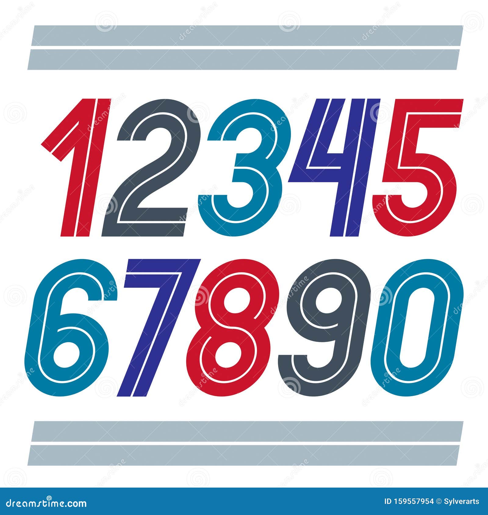 Set of Vector Rounded Numerals Made with White Lines, Can Be Used As ...