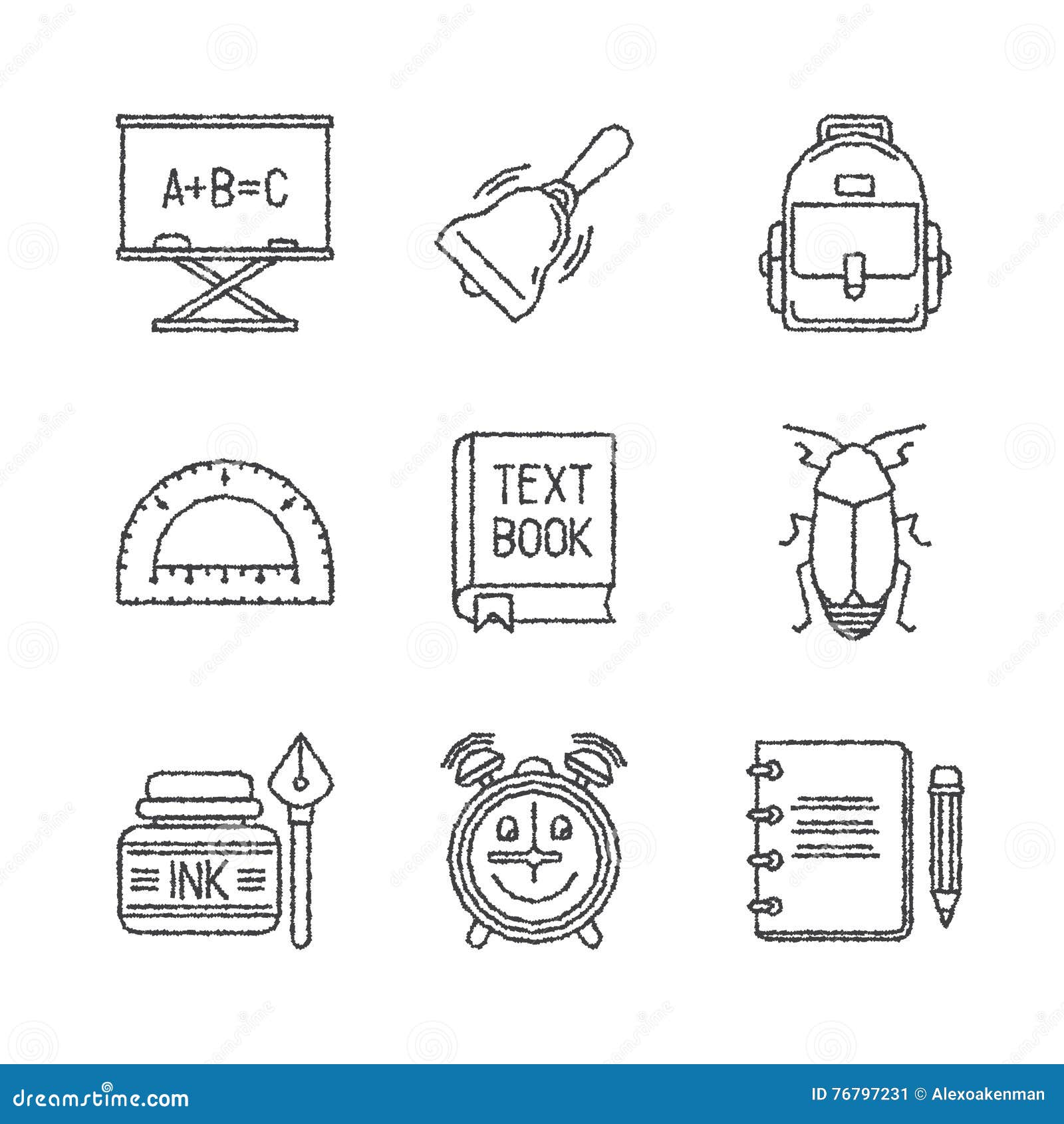 Set of Vector School Icons in Sketch Style Stock Vector - Illustration ...