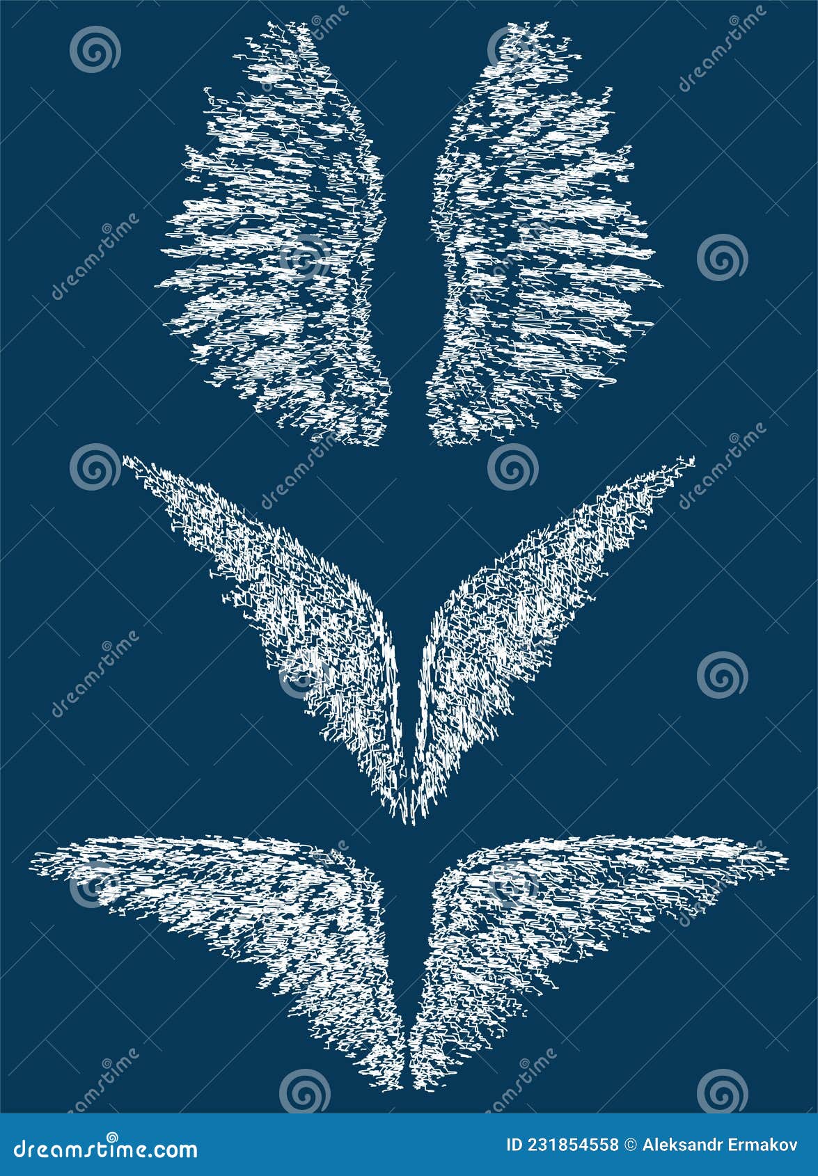 Set of Vector Scribble Drawing of Fantasy White Angel Wings Stock ...