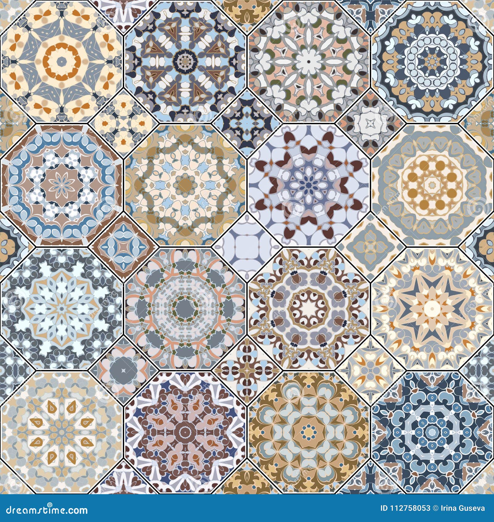 Set of Octagonal and Square Patterns. Stock Vector - Illustration of ...