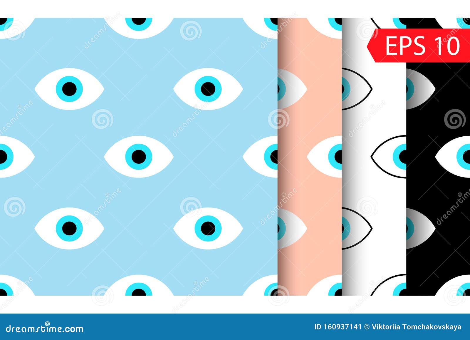 Set Vector Seamless Eye Pattern on Blue Background. Collection Modern ...