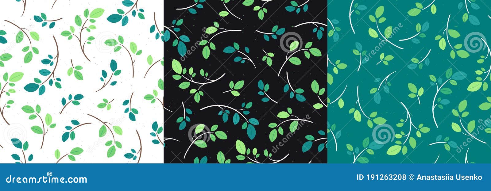 Set of Vector Seamless Flat Leaf Pattern. Repeating Leaf on Branch ...
