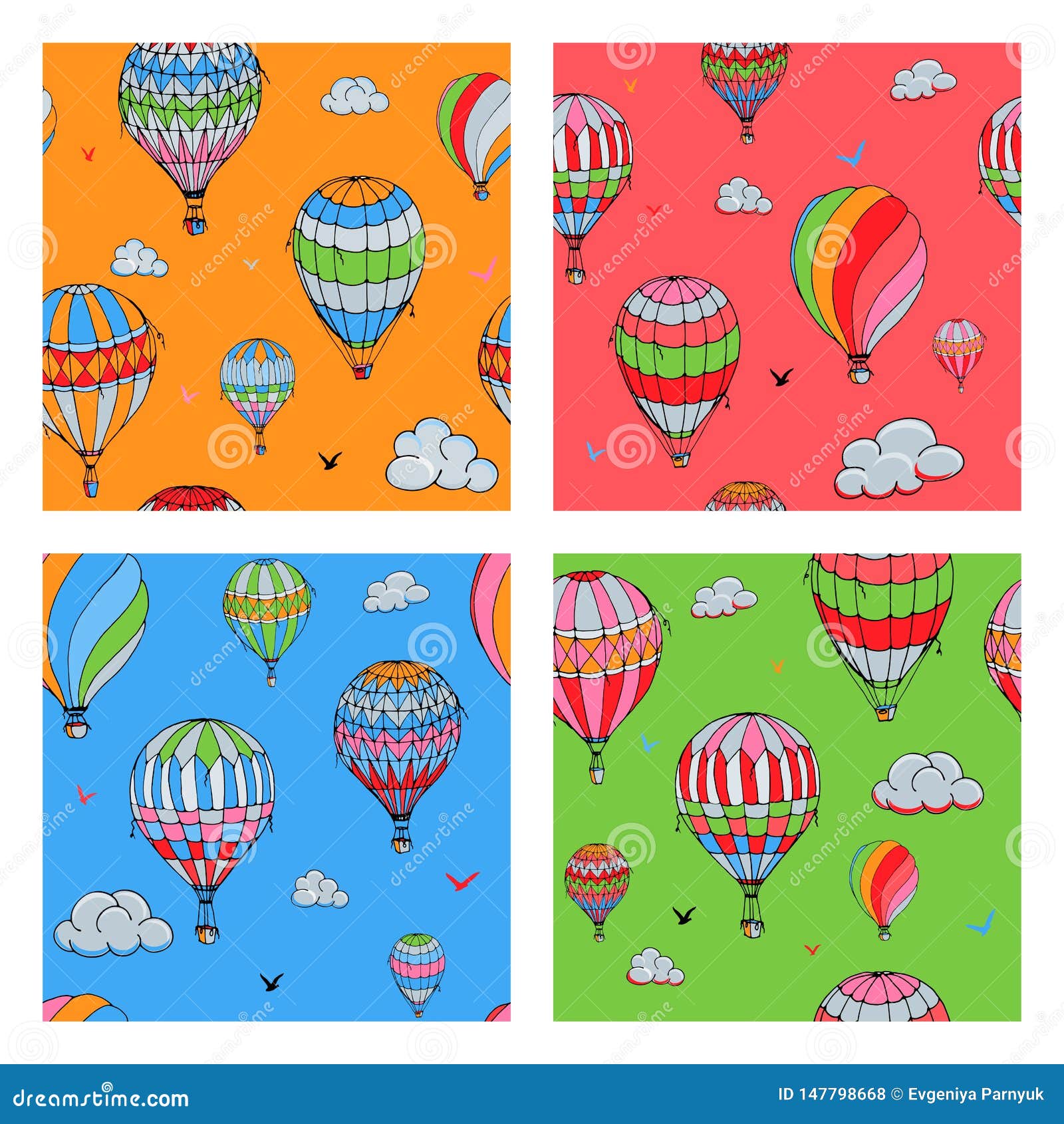 Set of Seamless Pattern with Balloons in Bright Colors. Many ...