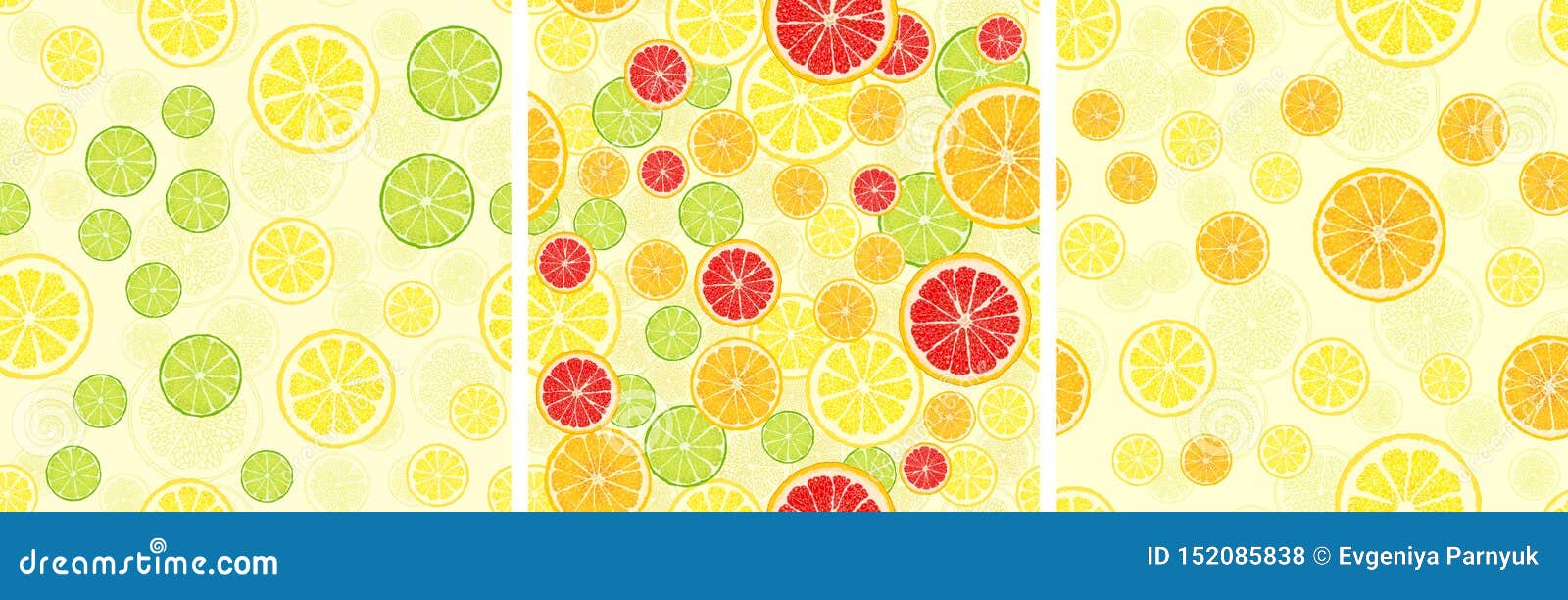 Set of Vector Seamless Pattern with Fruit Slices. Stock Vector ...