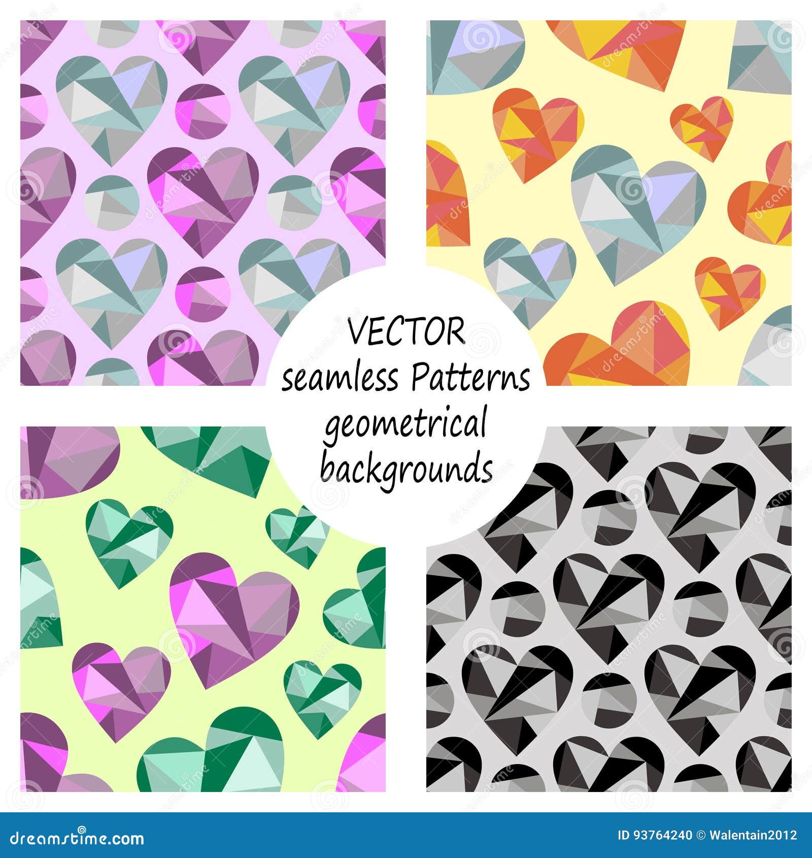 Set of Vector Seamless Patterns with Abstract Geometric Hearts ...
