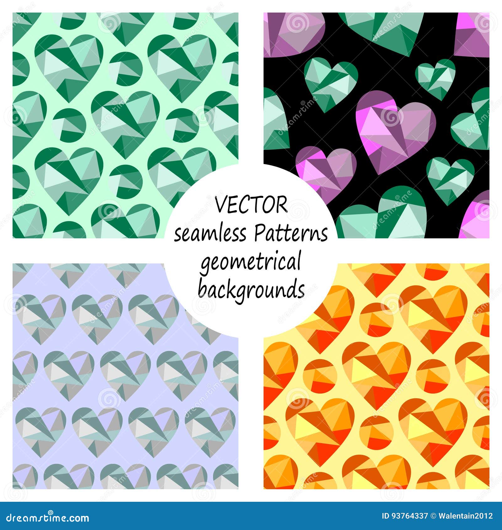 Set of Vector Seamless Patterns with Abstract Geometric Hearts ...