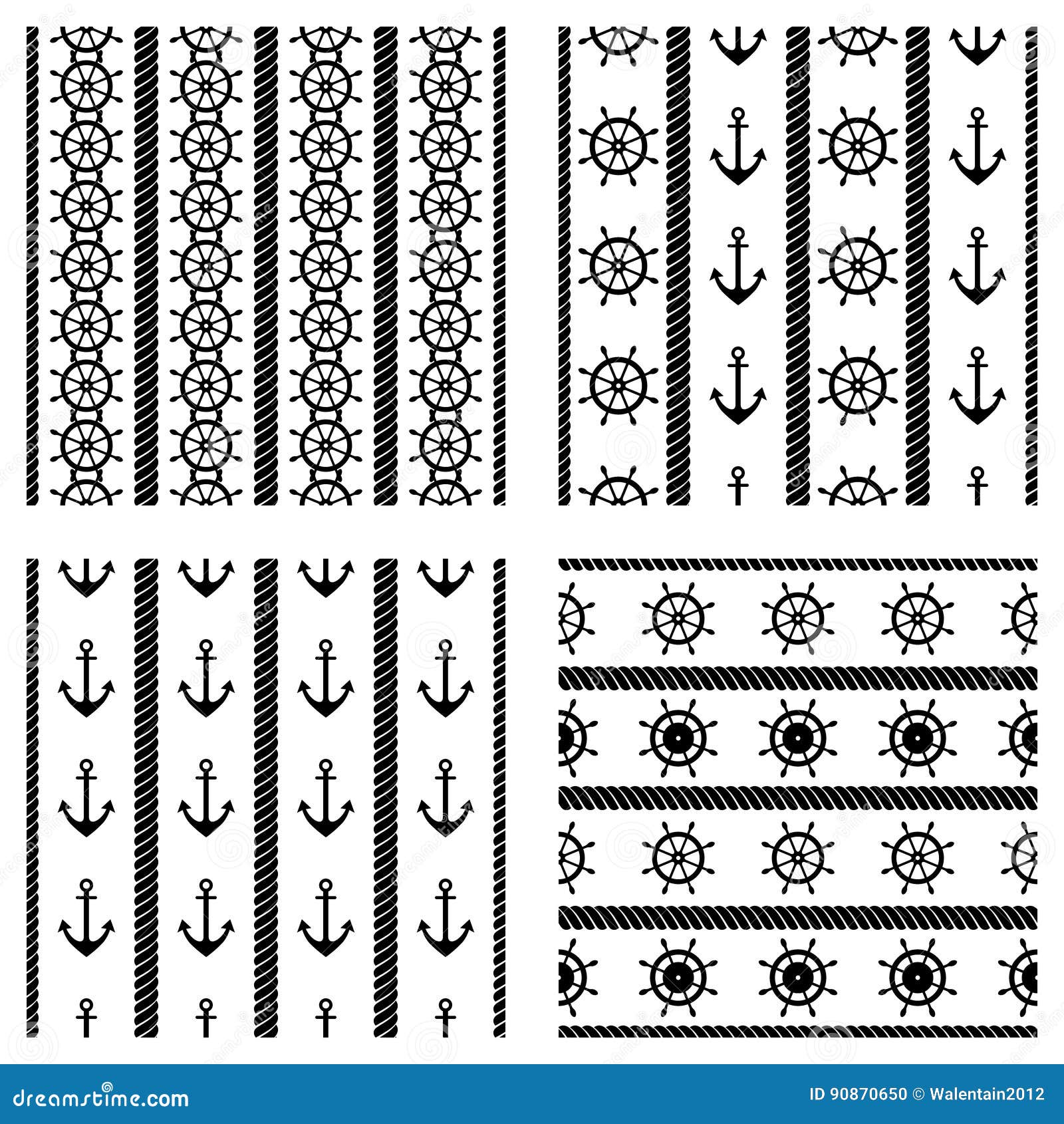 Set of Vector Seamless Patterns with Anchor, Steering Wheel and Rope ...