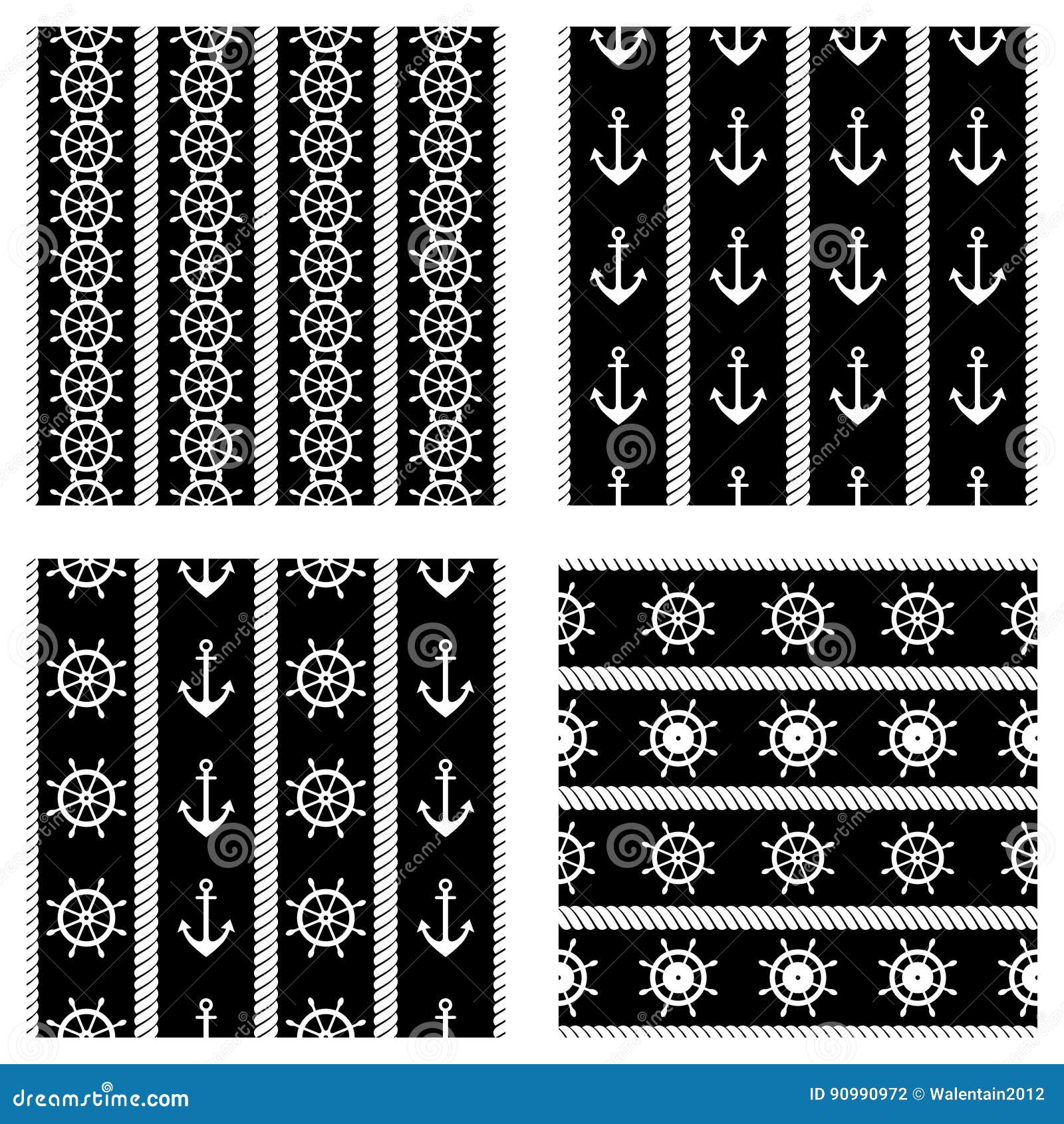 Set of Vector Seamless Patterns with Anchor, Steering Wheel and Rope ...