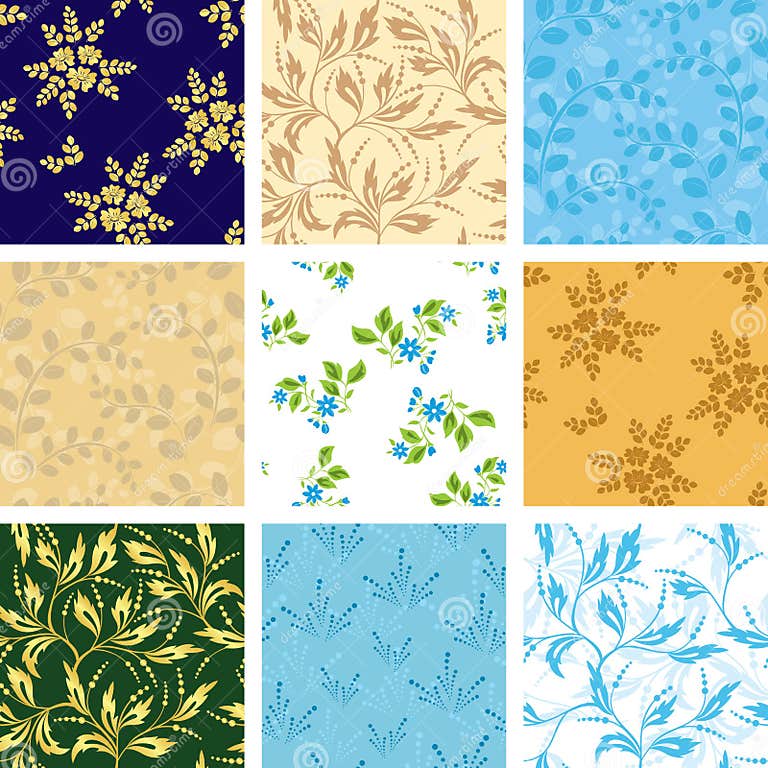 Set of Vector Seamless Patterns with Flora Stock Vector - Illustration ...
