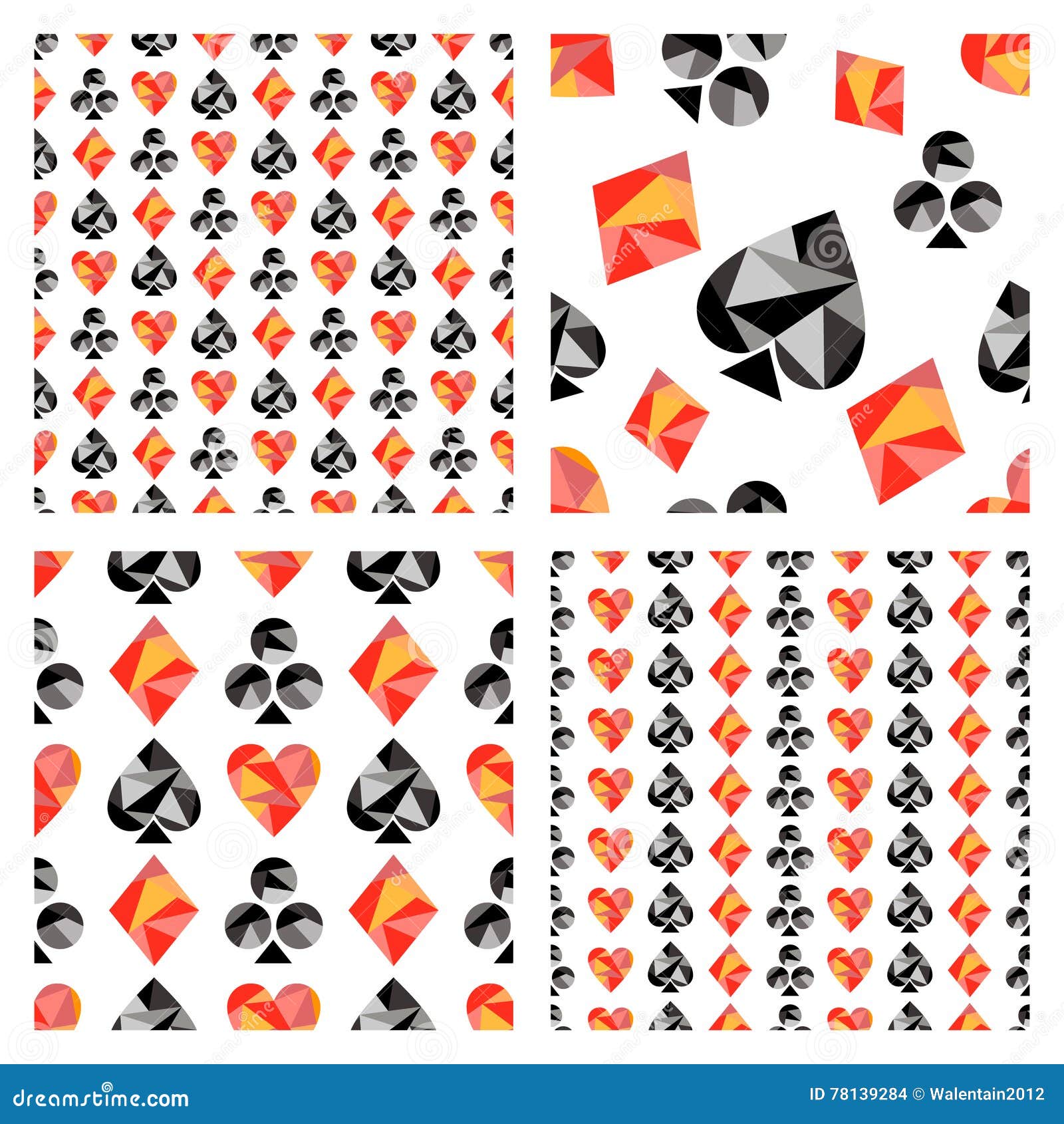 Set of Vector Seamless Patterns with Icons of Playing Cards. Stock ...