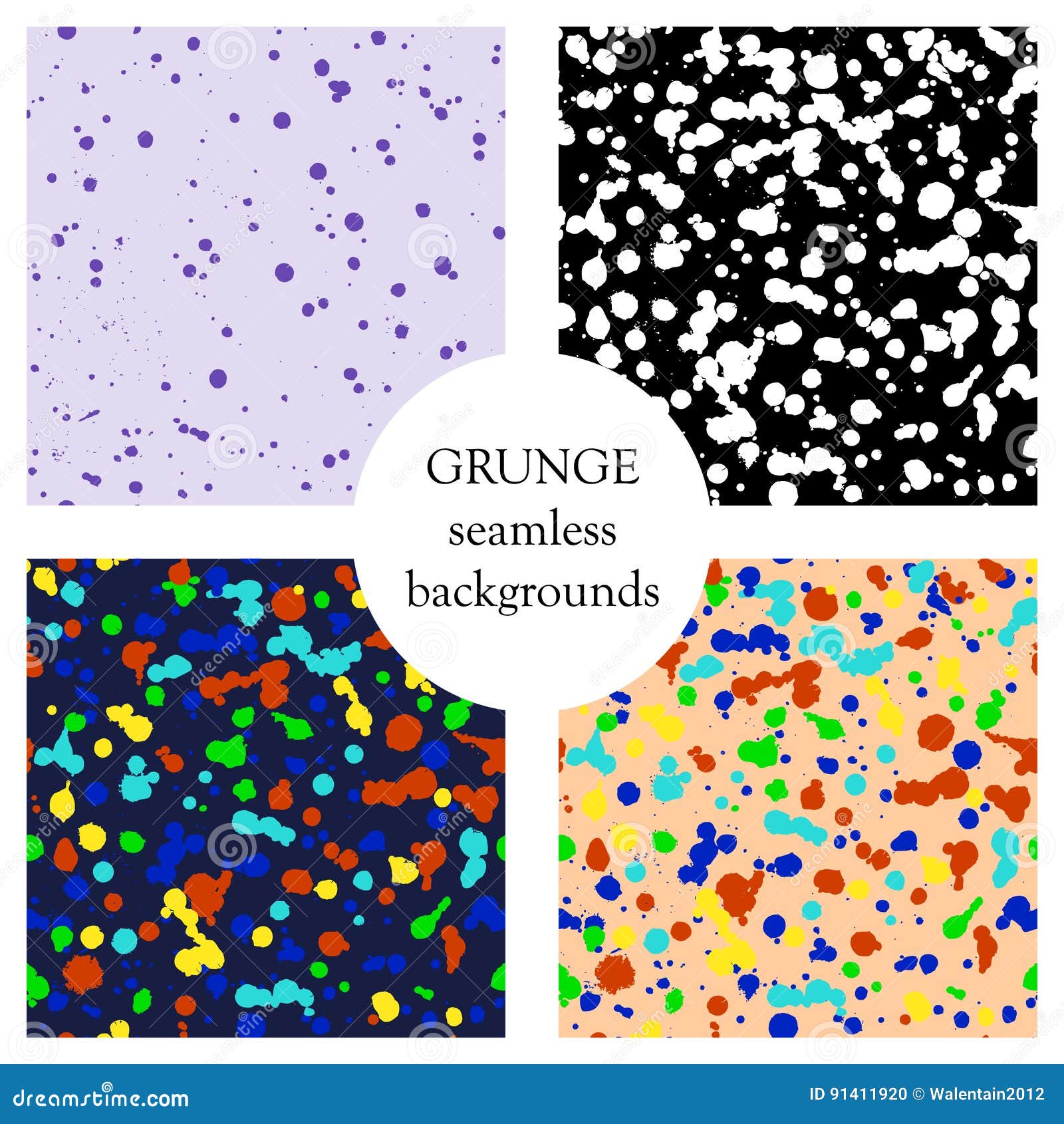 Set of Vector Seamless Patterns with Inc Splash, Blots, Smudge, Drops ...