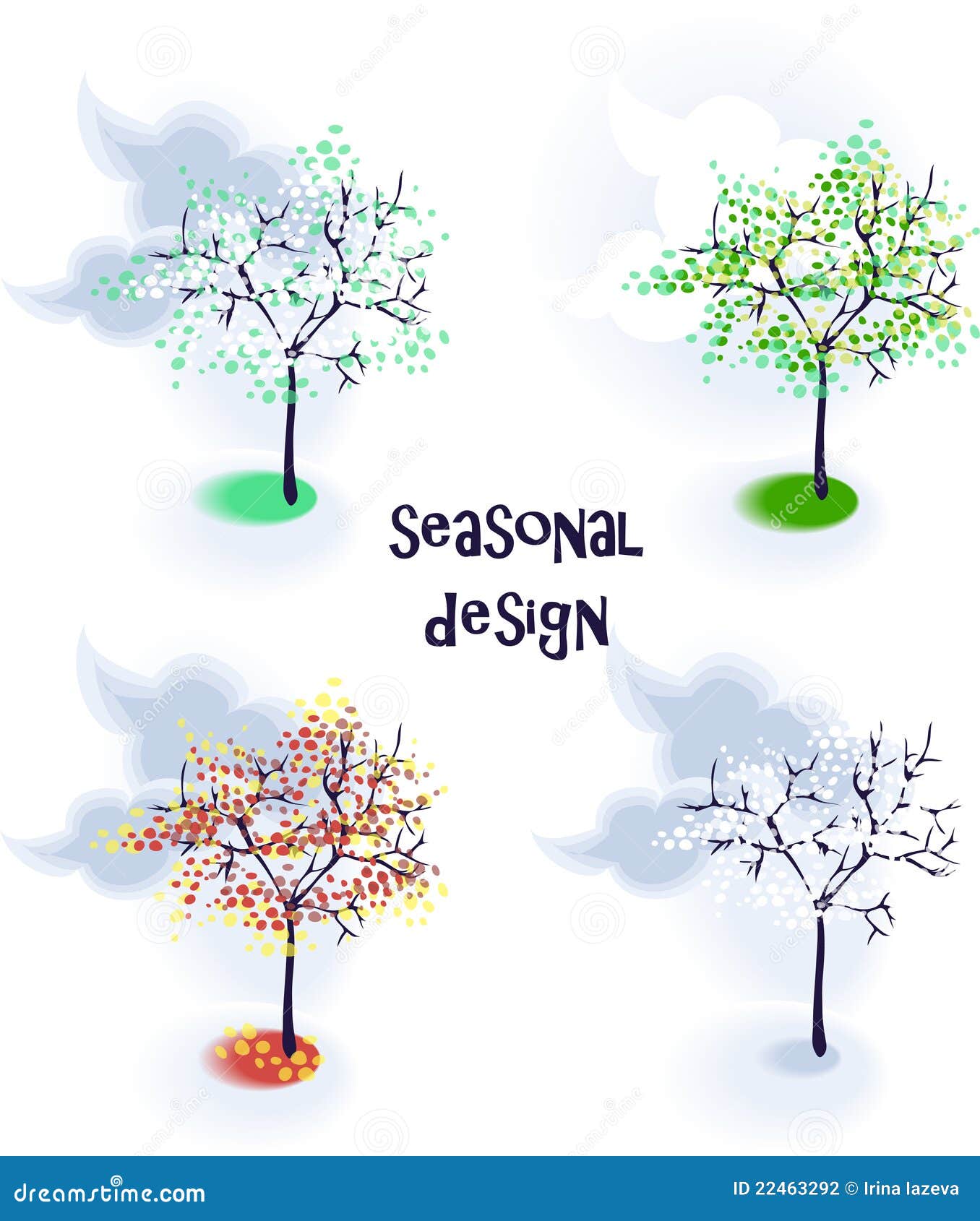 Set of Vector Seasonal Trees Stock Vector - Illustration of greens ...