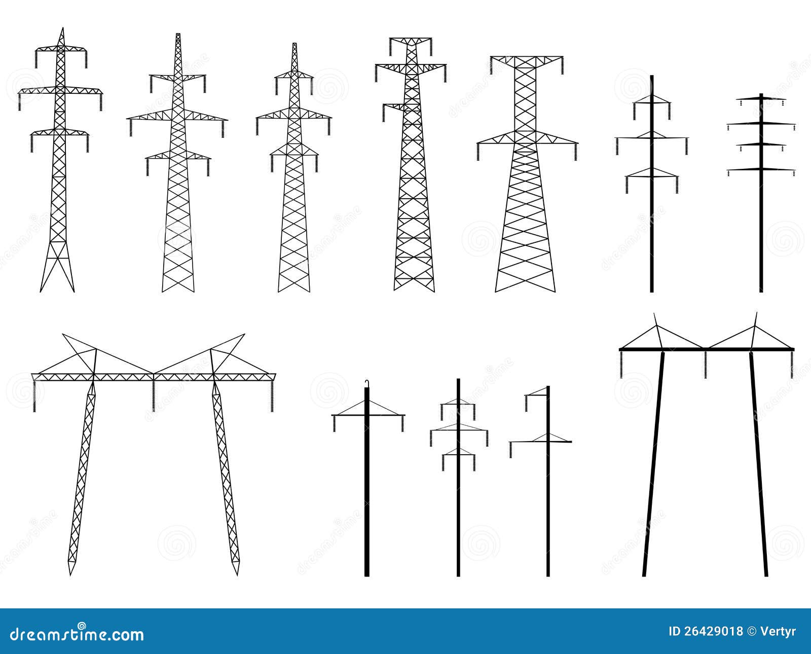 Set of Vector Silhouettes of Pylons Power Line. Stock Vector ...