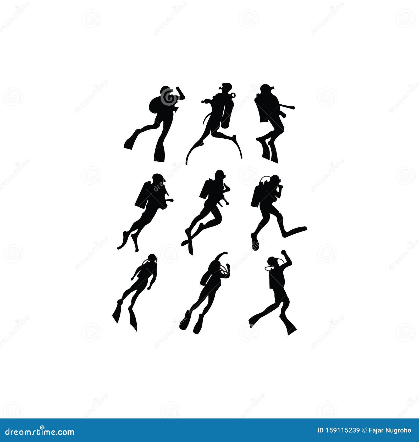 Set of Vector Silhouettes Scuba Diving in Different Poses Stock Vector ...
