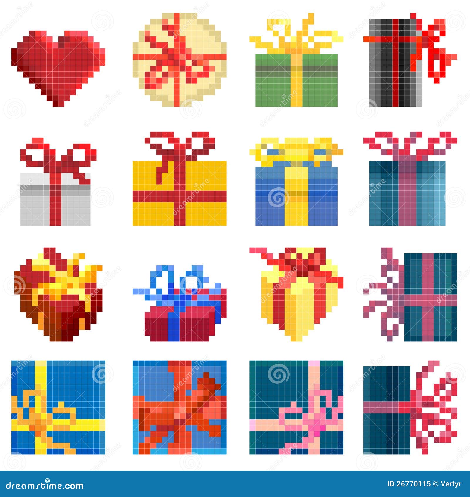 Set of Vector Simple Pixel Presents Box. Stock Vector - Illustration of ...
