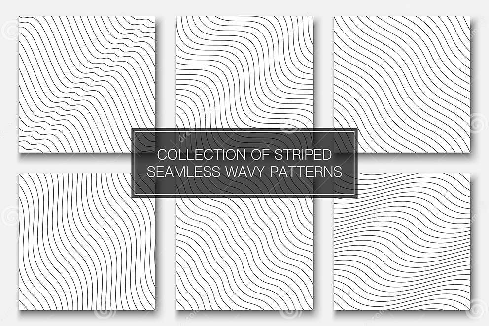 Set of Vector Simple Seamless Outline Patterns. Striped Endless Wave ...