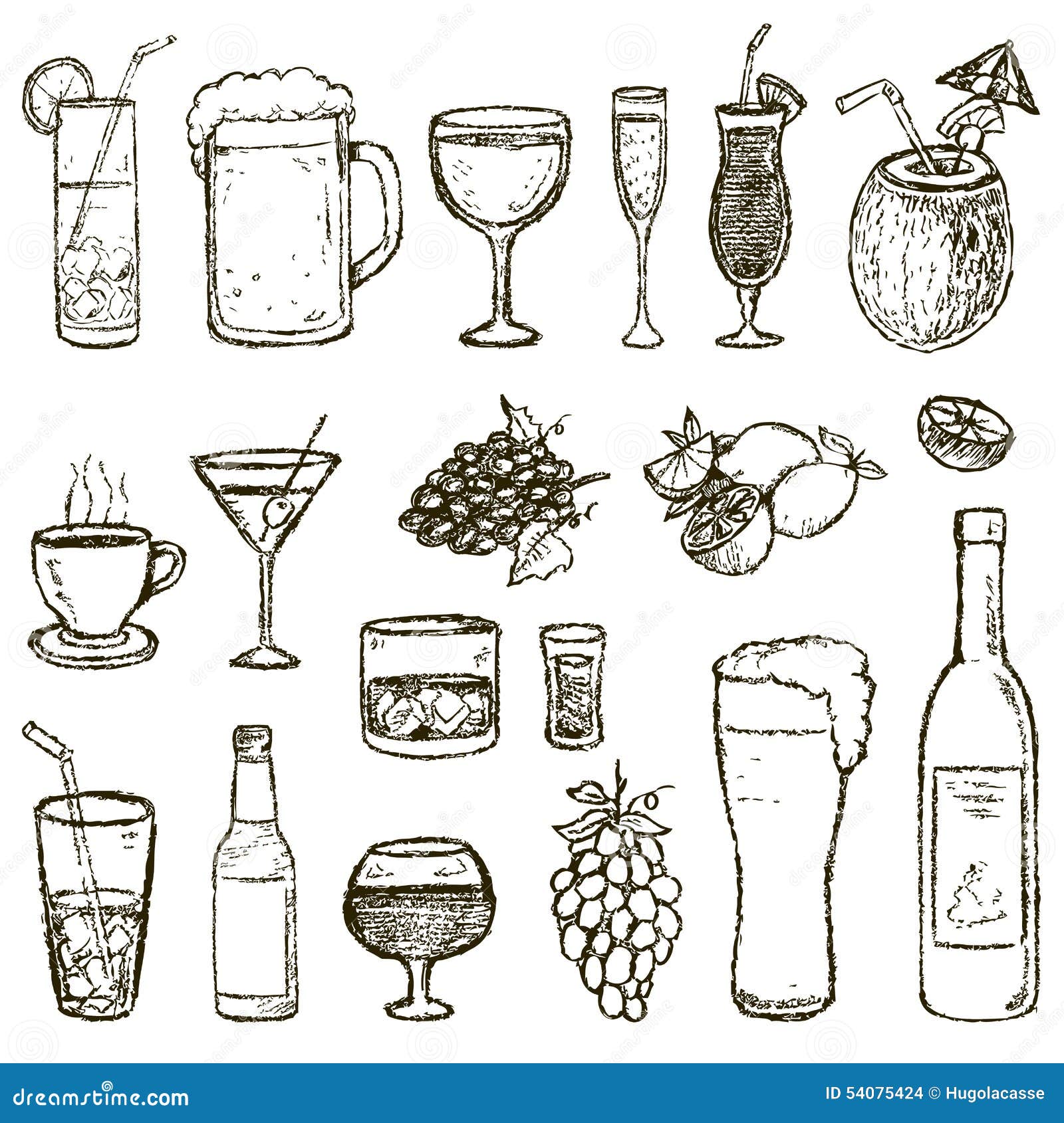 Sketch Cocktails. Vector Hand Drawn Glasses With Alcoholic Drinks, Cold ...
