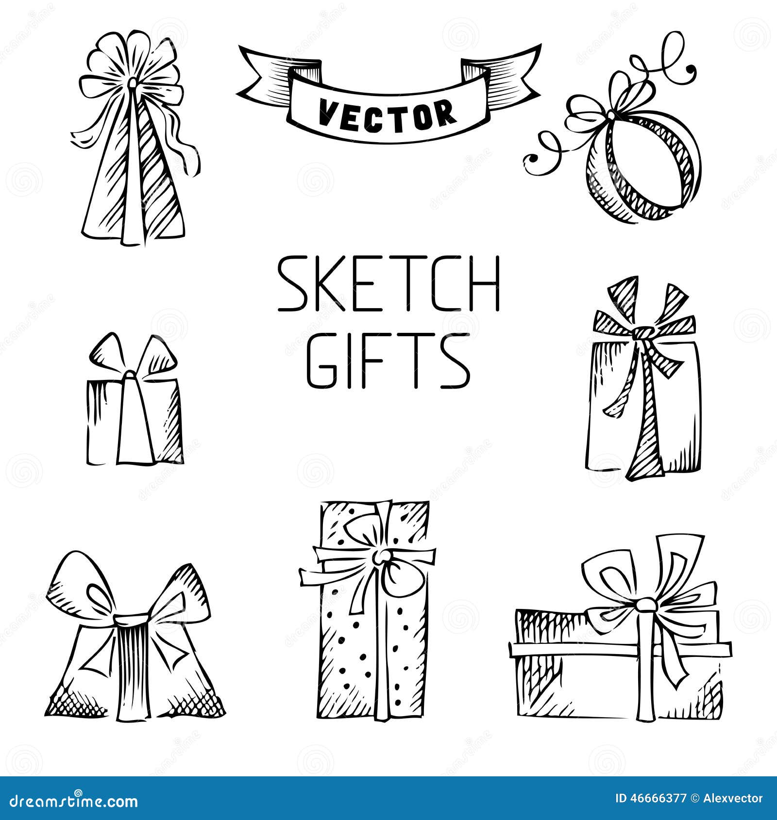 Set of Vector Sketch Gifts. Stock Vector - Illustration of pack, drawn ...