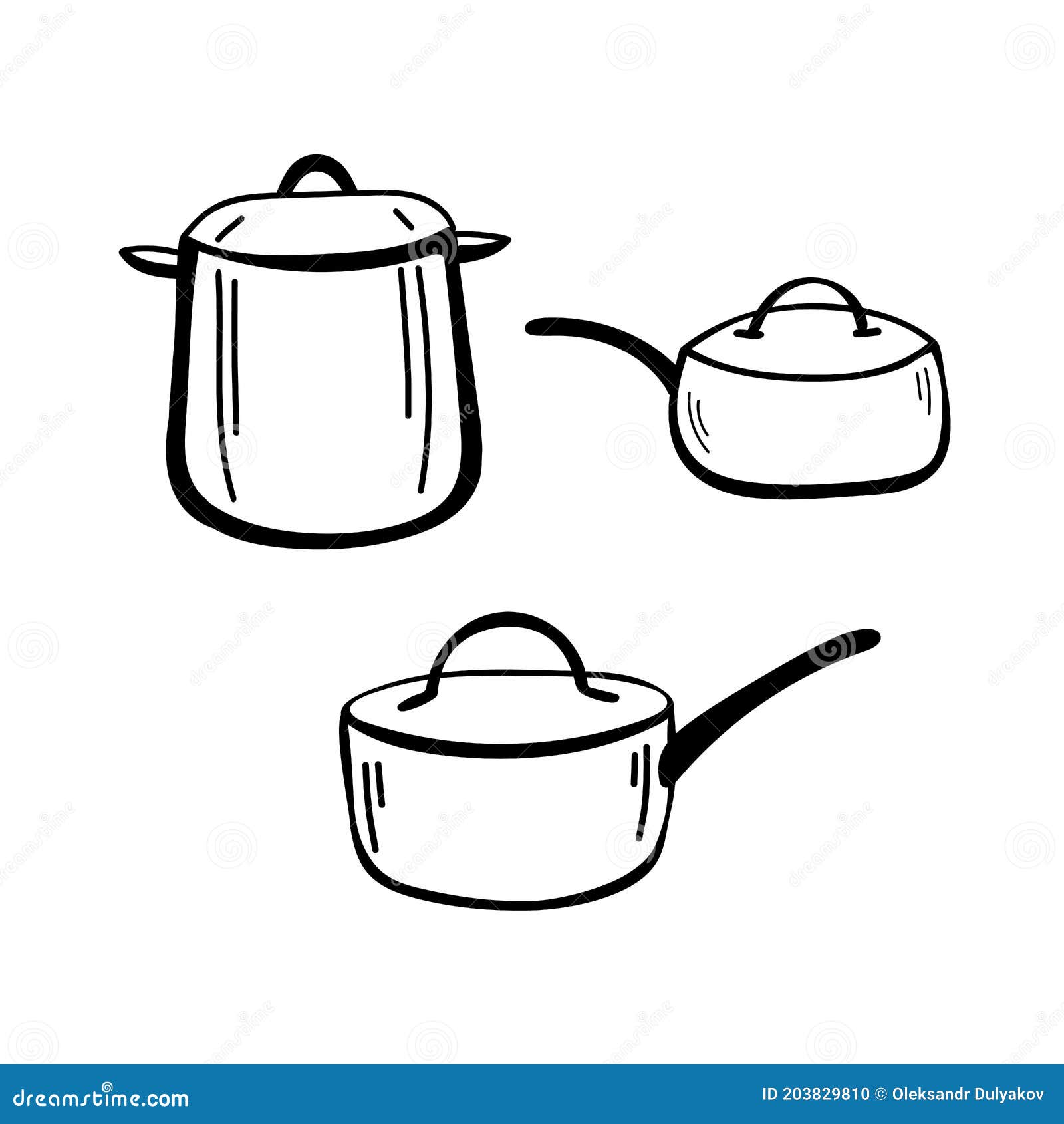 Set of Vector Sketch Hand Drawn Illustration of Doodle Pan Kitchenware ...